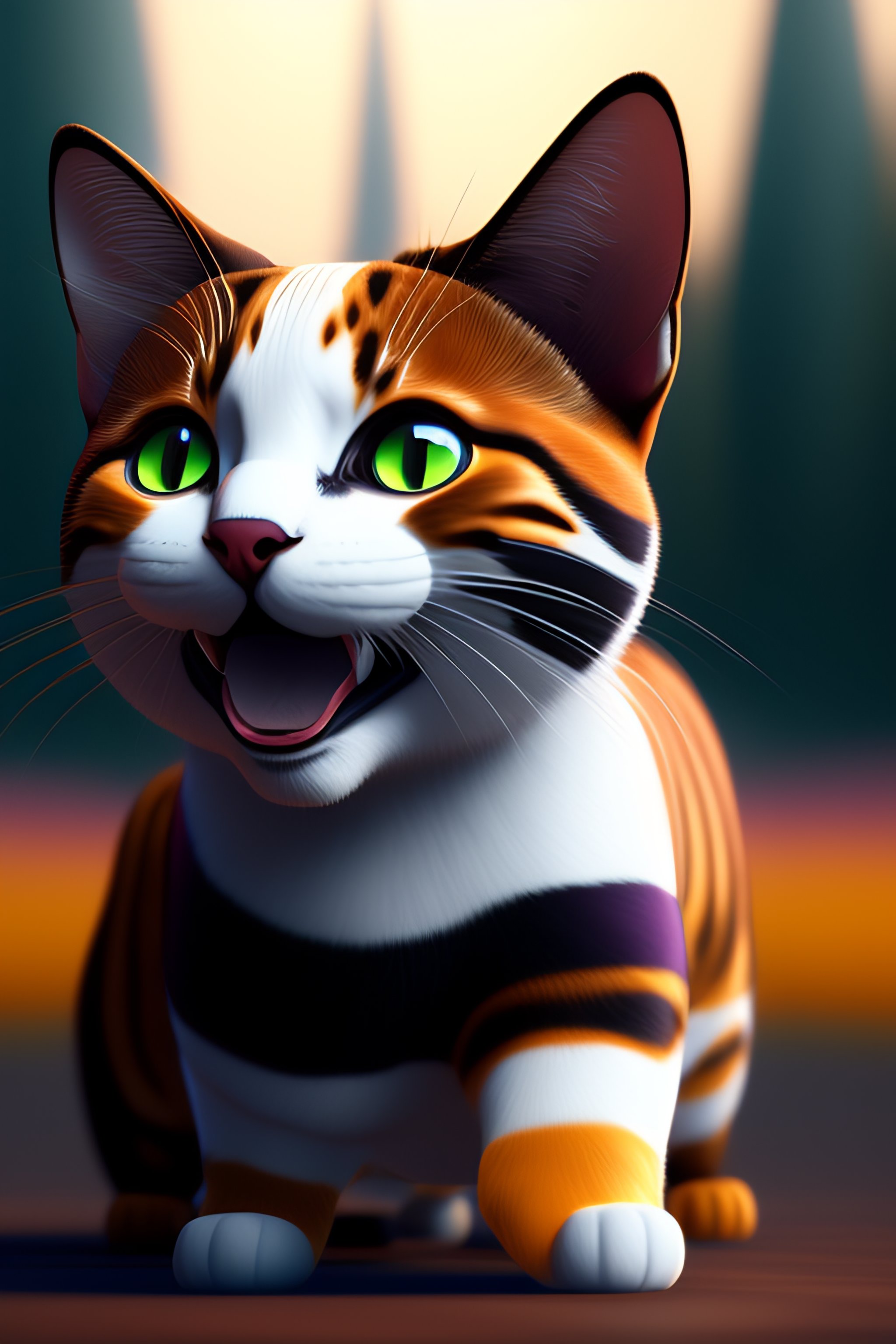 Lexica - Tricolor cat waving and smiling at me, unreal, realistic ...