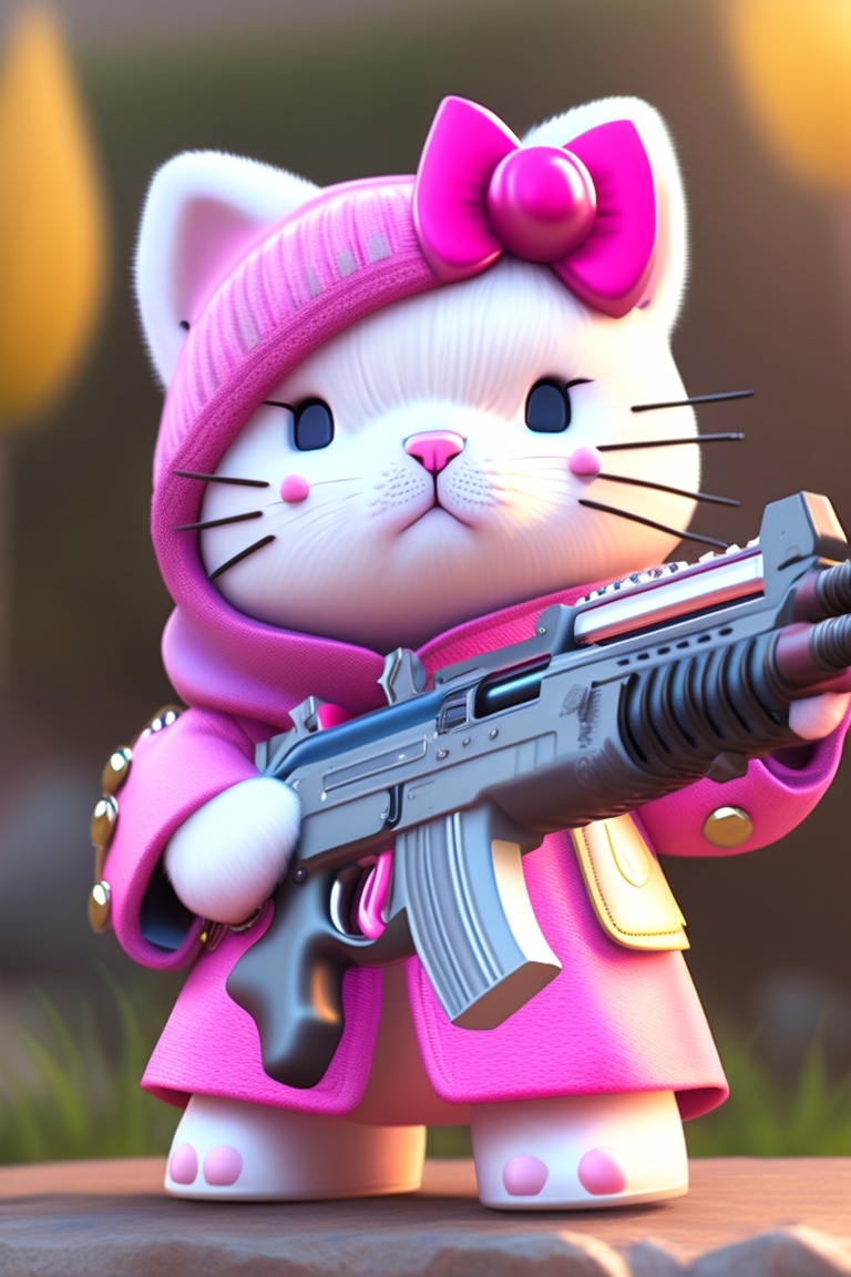 Lexica - Hello kitty clutching a pink ak-47, 4k, unreal engine 5 ...