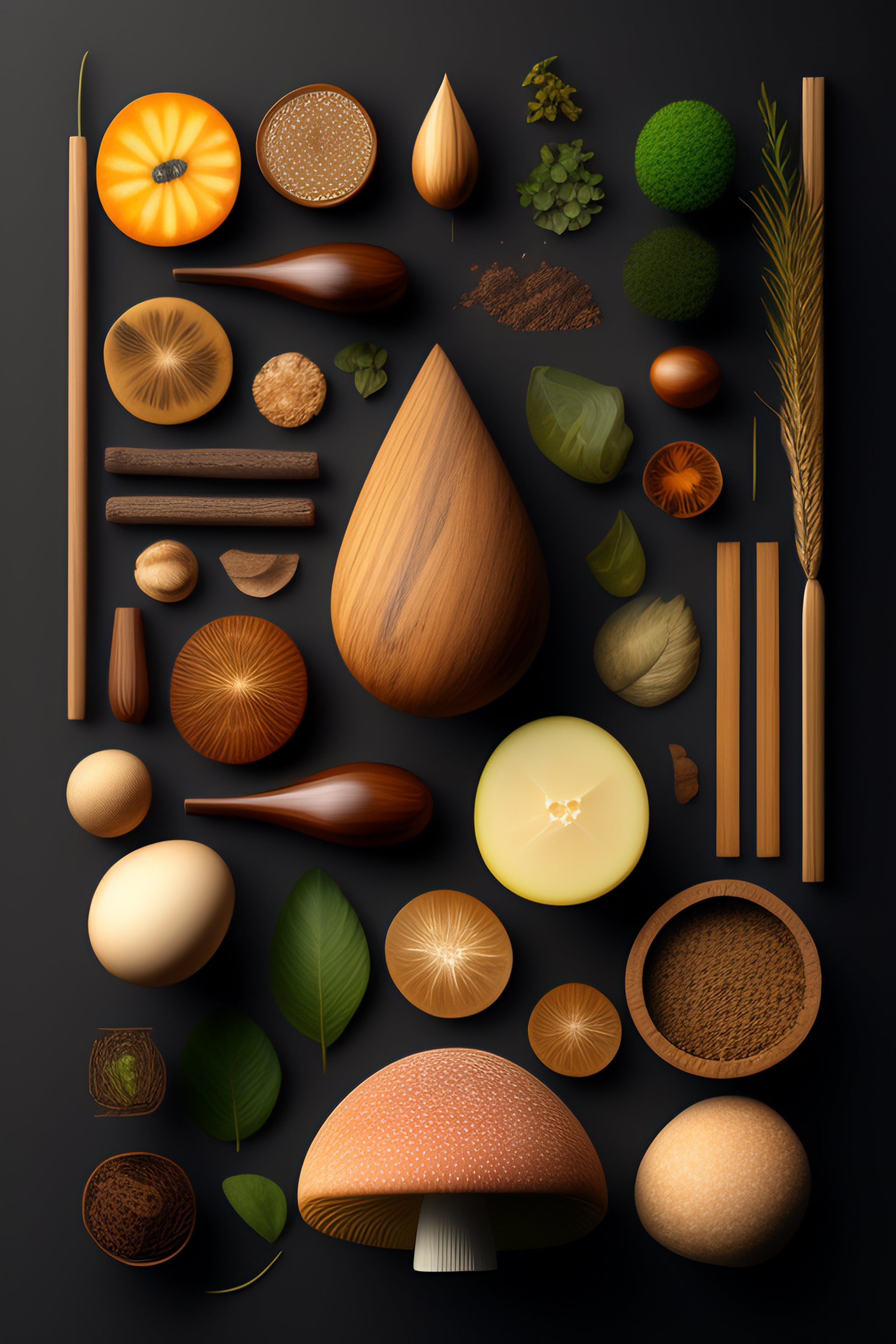 Lexica - 'Mushroom, Knolling, Knolling layout, Earth tones, Natural ...