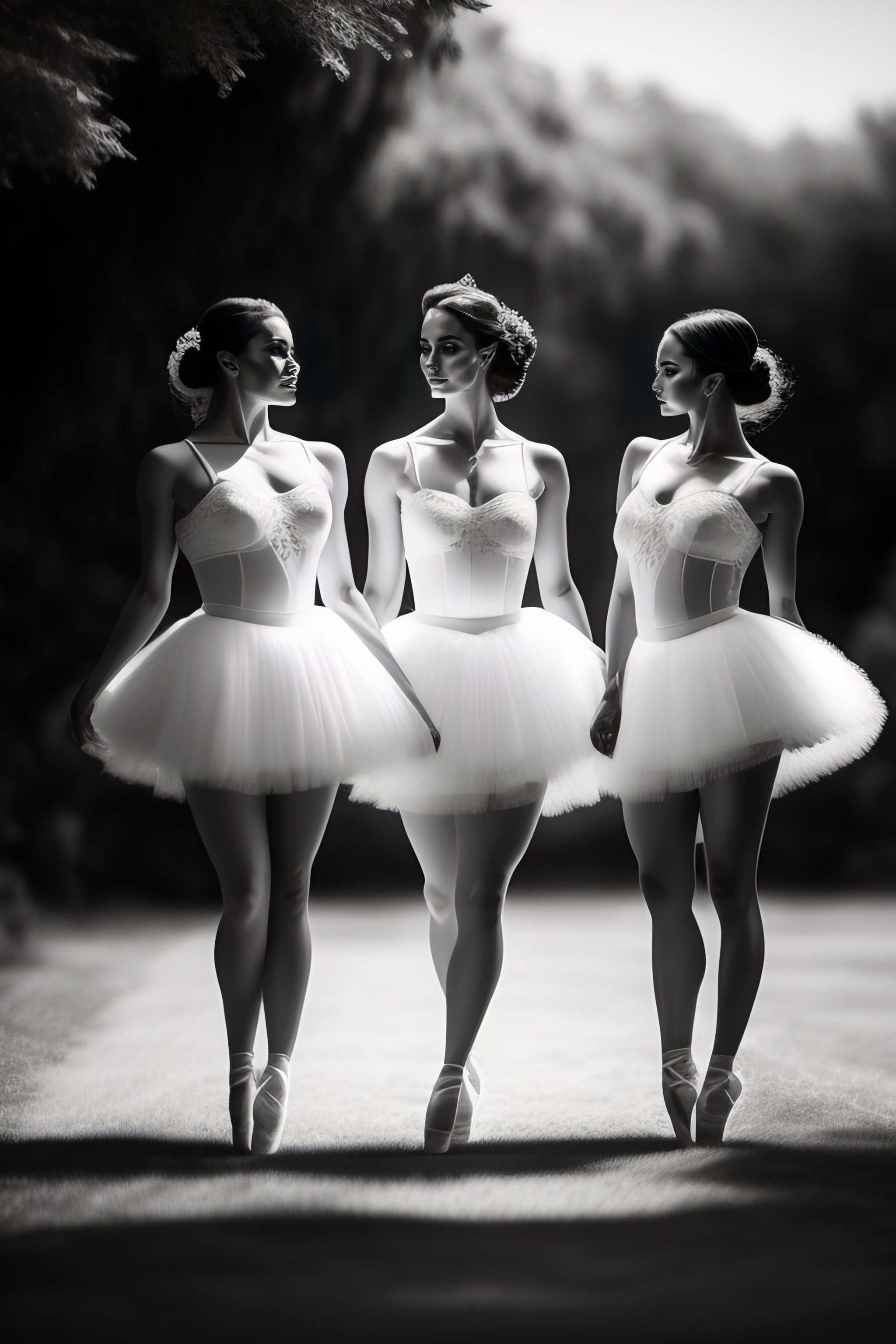 Lexica - GROUP OF BALLERINAS photography, dreamy, black and white