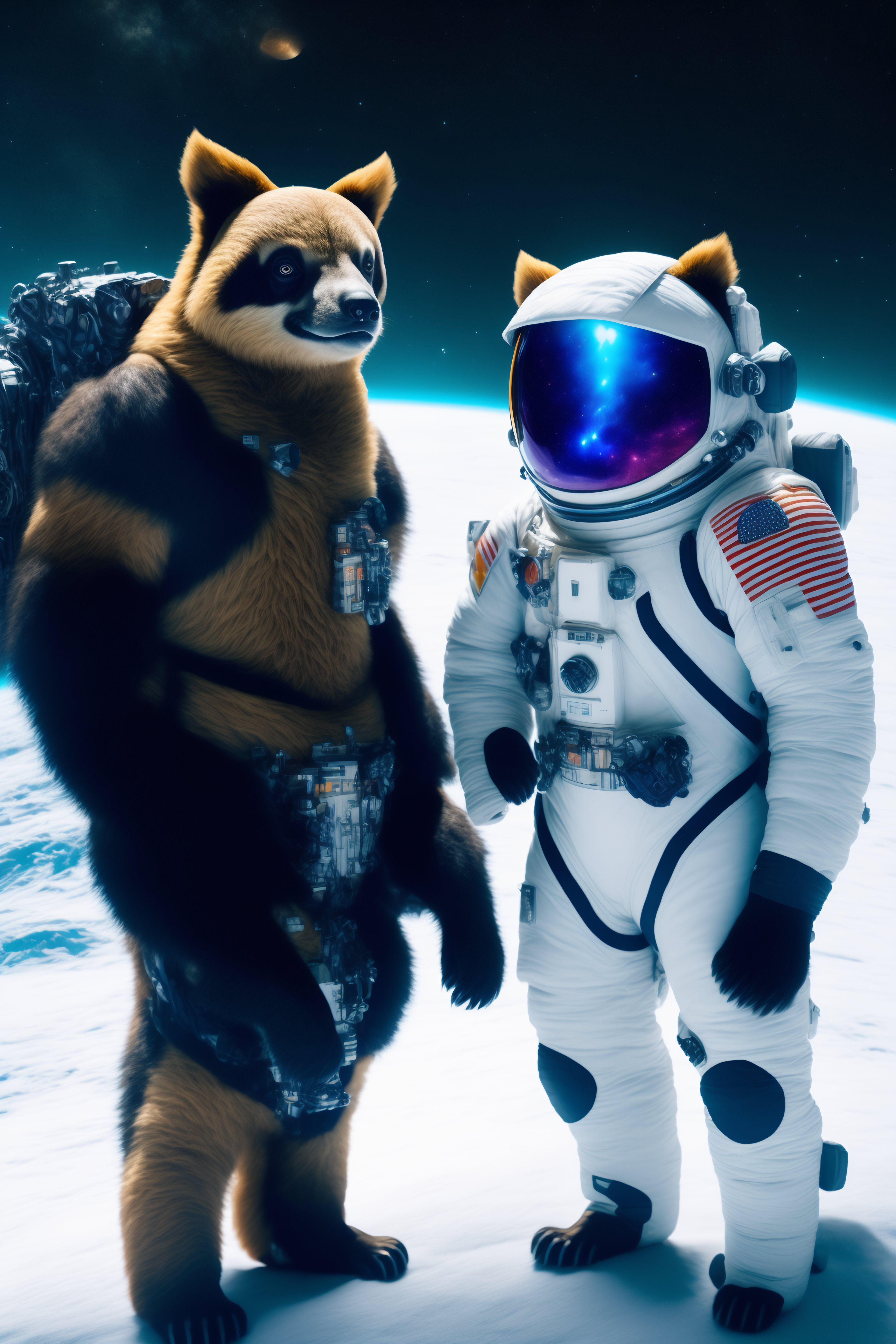 Lexica - A wolverine in a space suit next to a sloth in a space suit on ...