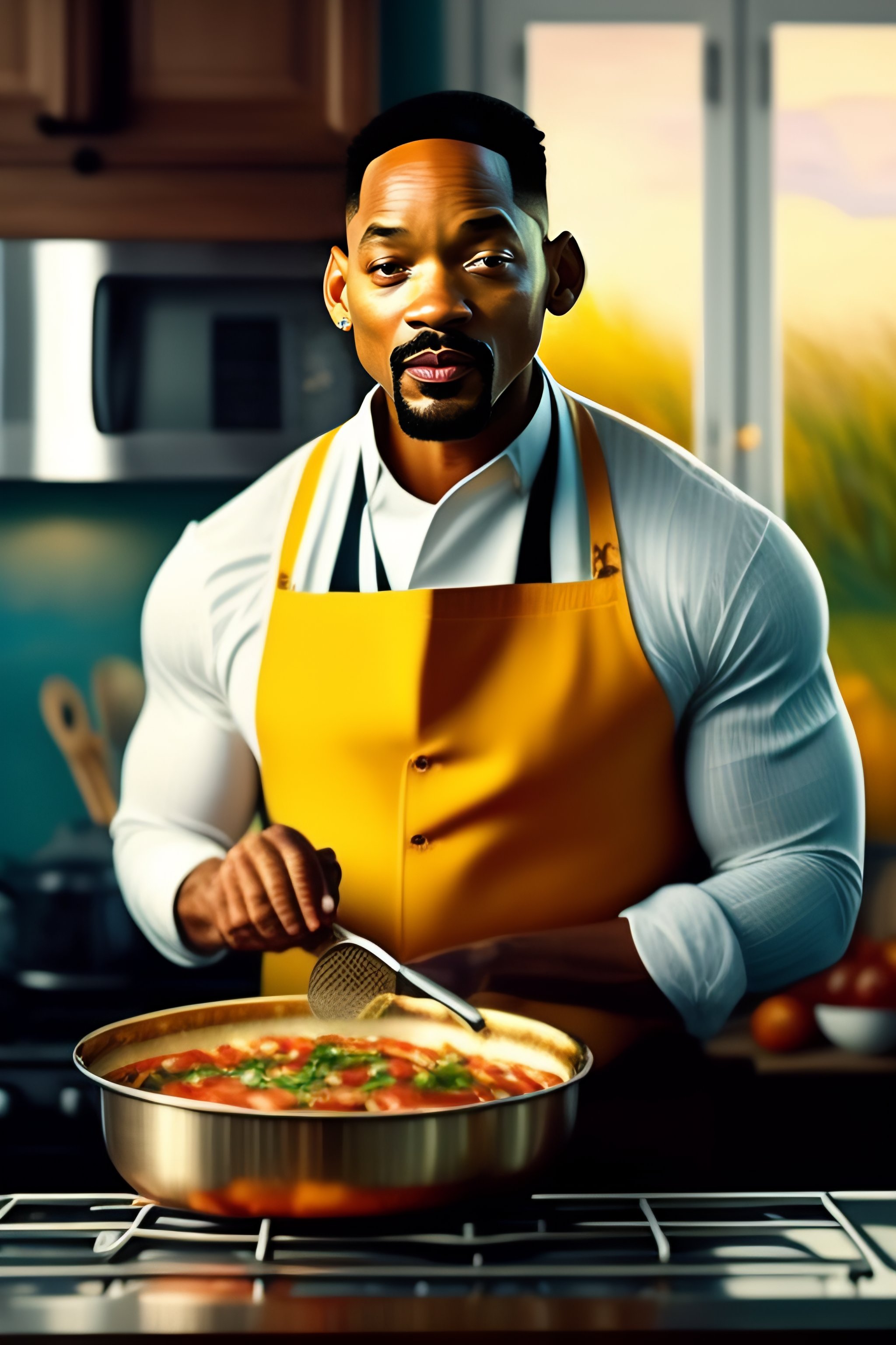 Lexica - A picture of Will Smith cooking as Van Gogh style