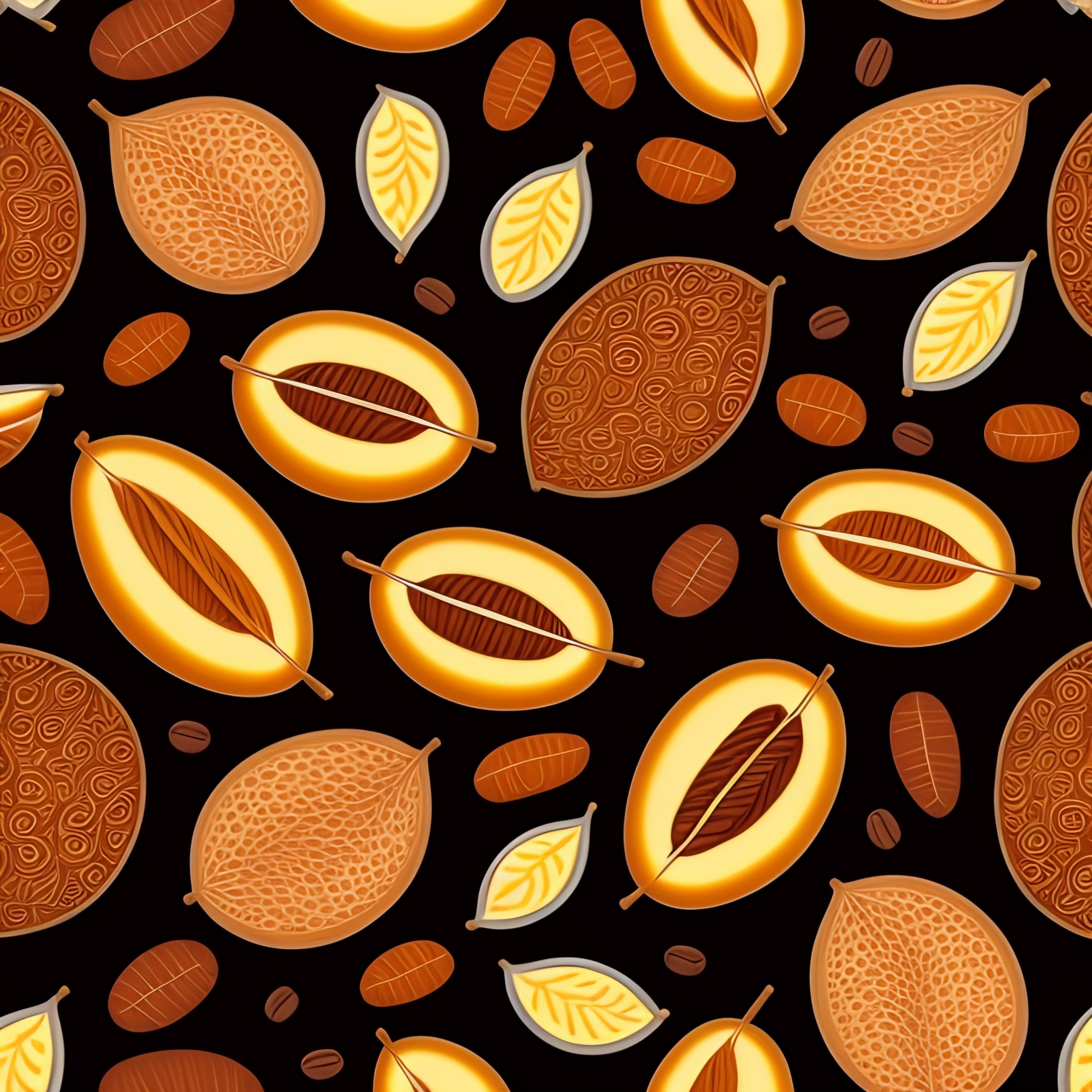 Lexica - Coffee grain, pattern, roasted, 2d illustration, flat.