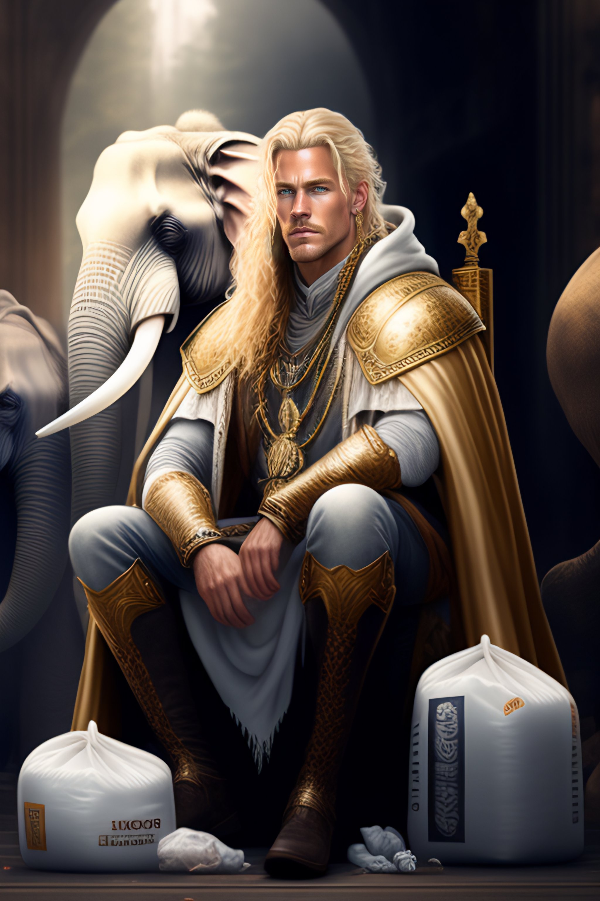 Lexica - A portrait of a blond hobo, as a king, dressed all white ...