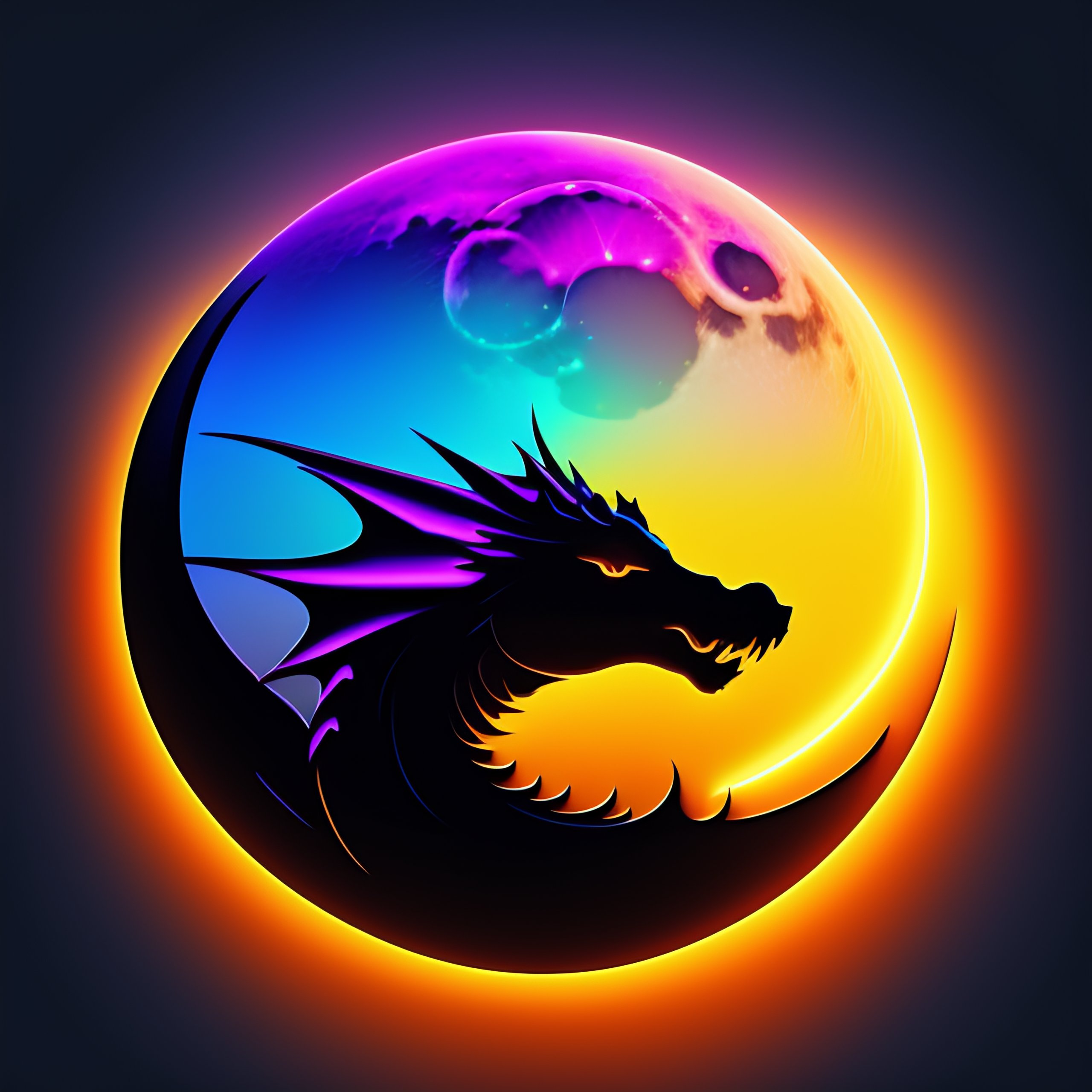 Lexica - Minimalist neon dragon over moon, gradient, rounded, menacing