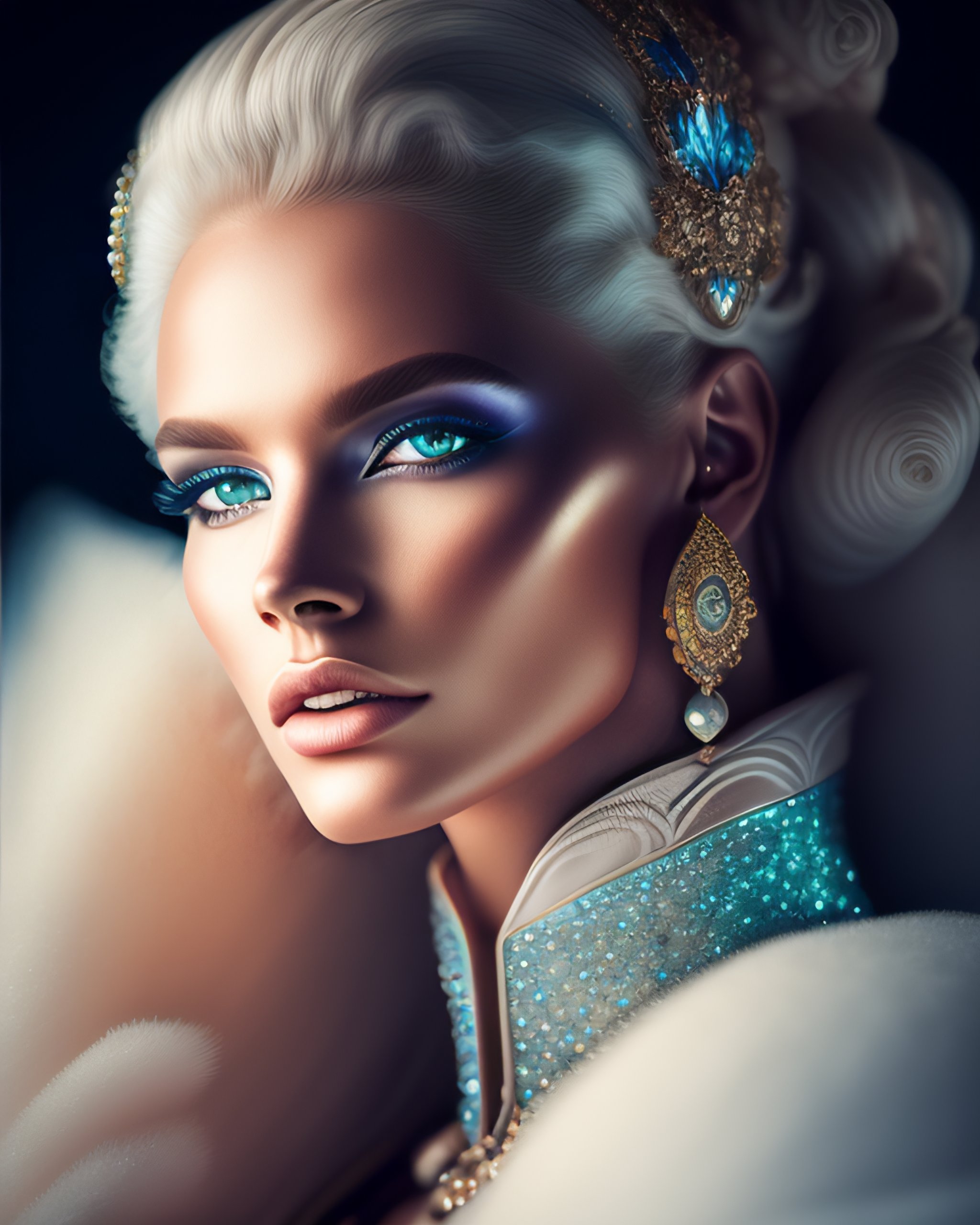 Lexica - Portrait shot of 3/4 Queen Of Ice with alluring pose wearing ...