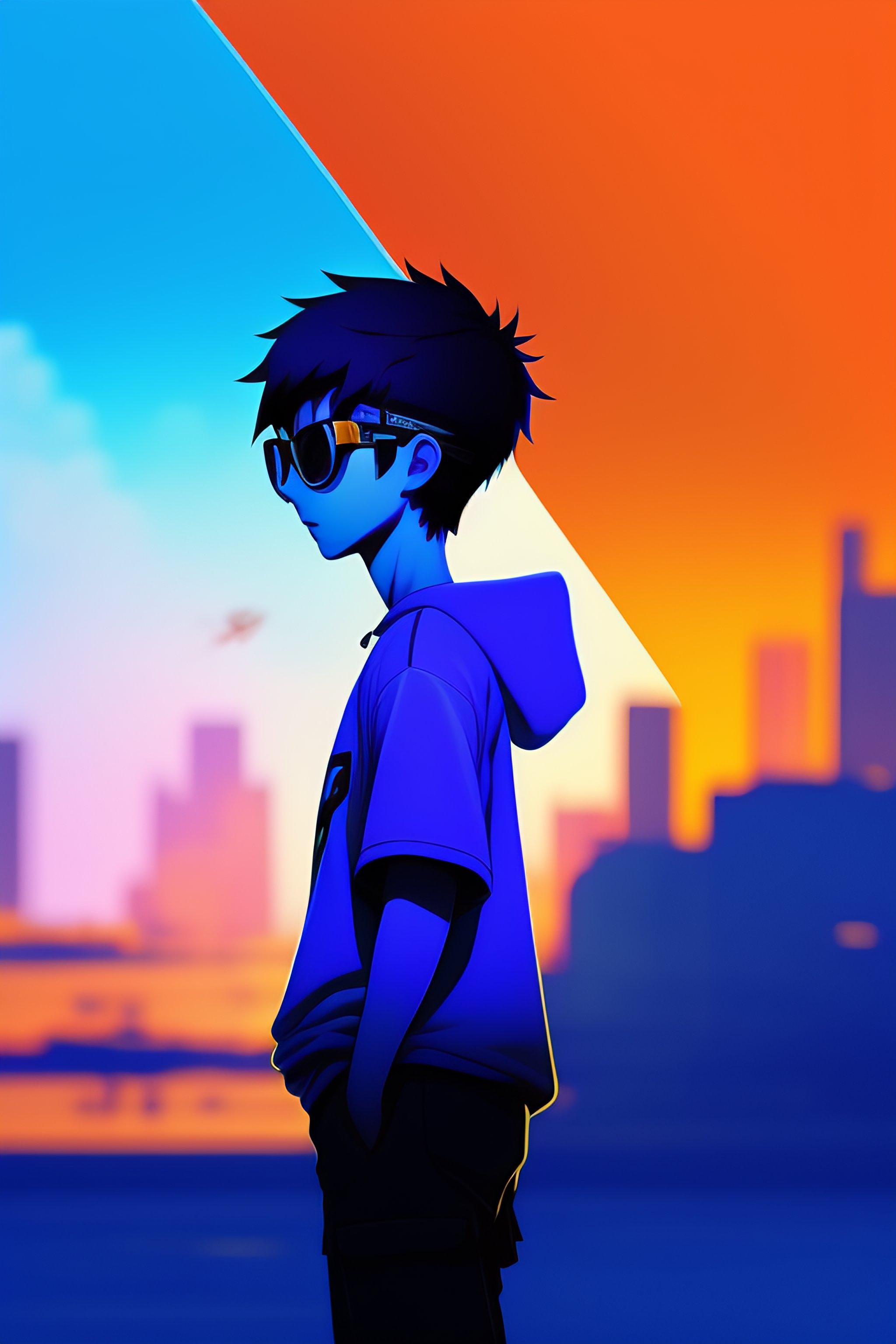 Lexica - A silhouette of a gamer boy, cartoon style, blue background ...