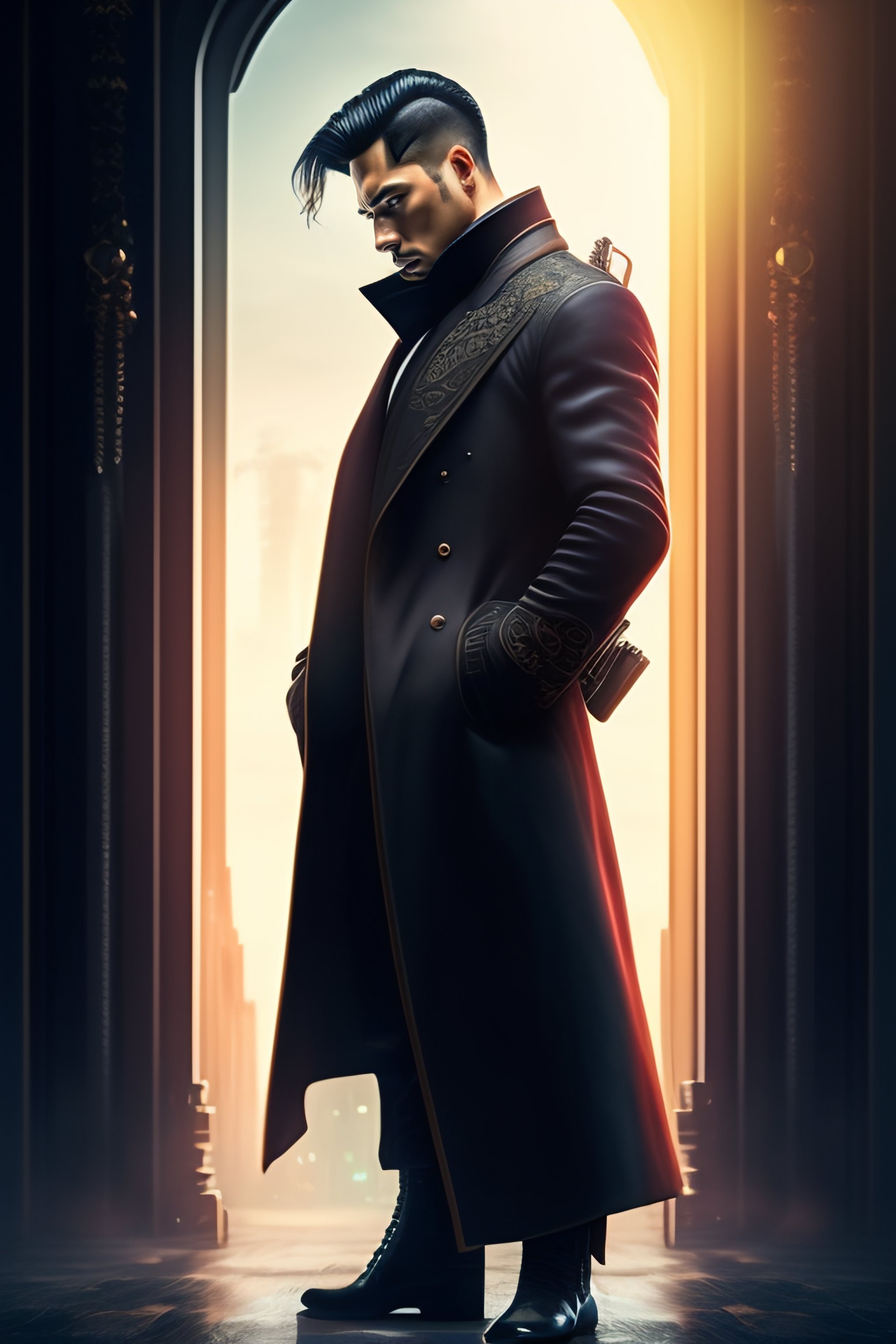 Lexica - Highly detailed cyberpunk like serial detective wearing long coat, dramatic stance ...