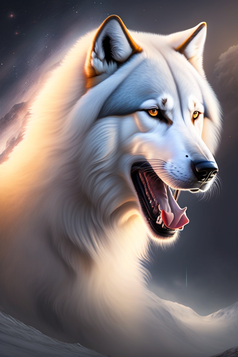 Lexica - Capture the essence of a fierce white wolf snarling, with the ...