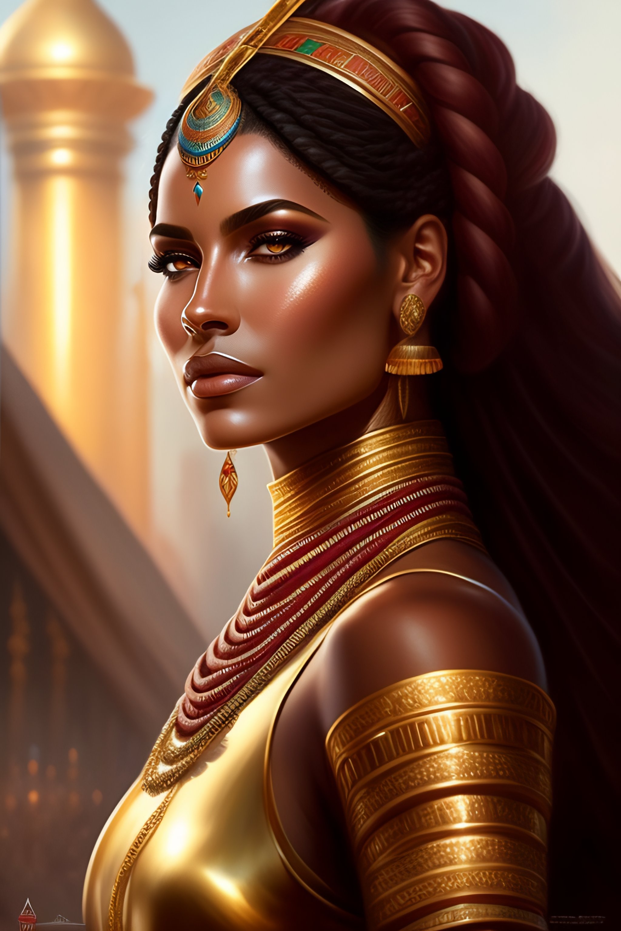 Lexica - Portrait of a egyptian queen with long marsala color braided ...