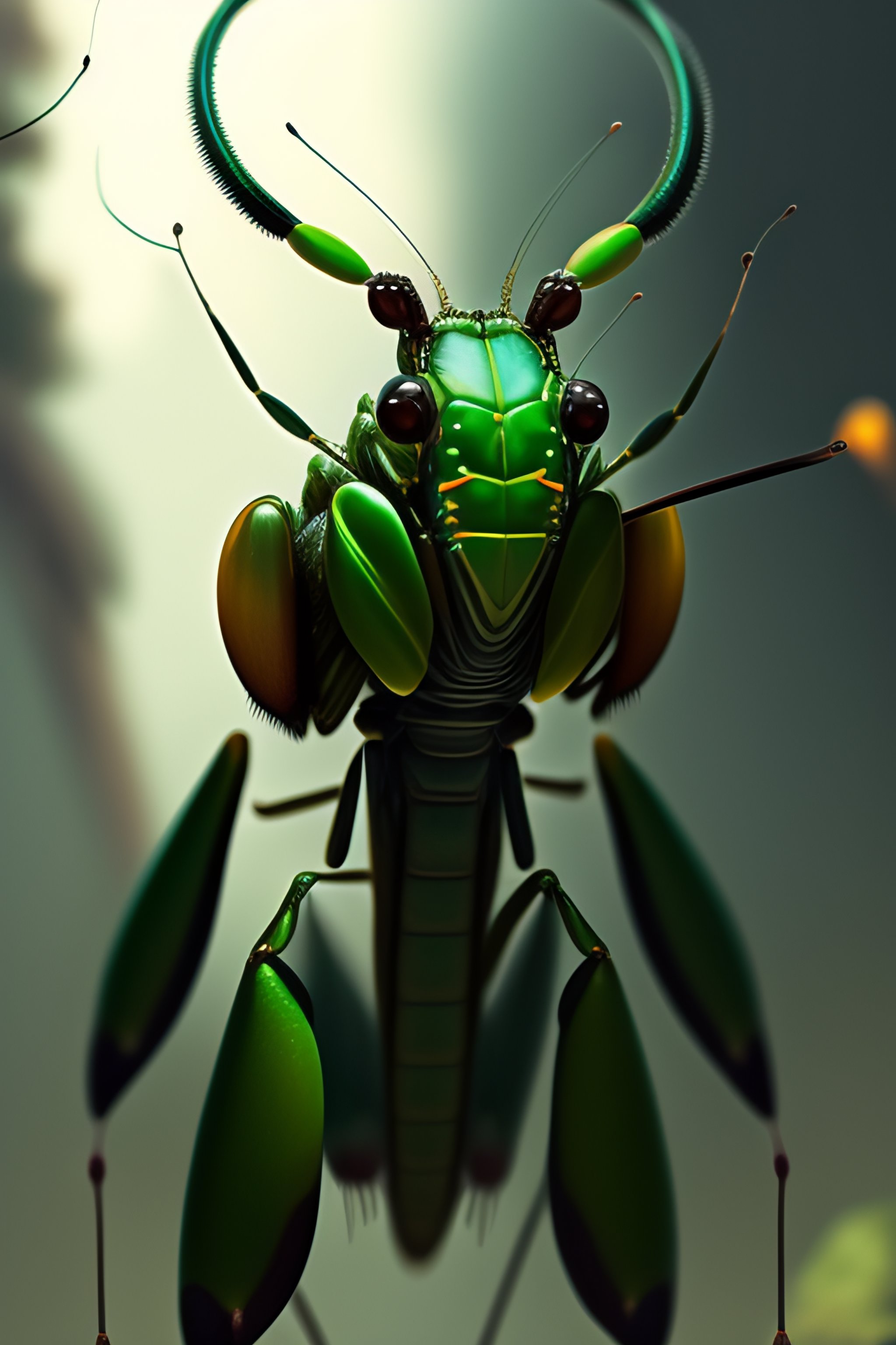 Lexica - Full body shot a of green man - mantis ; head with antennae ...