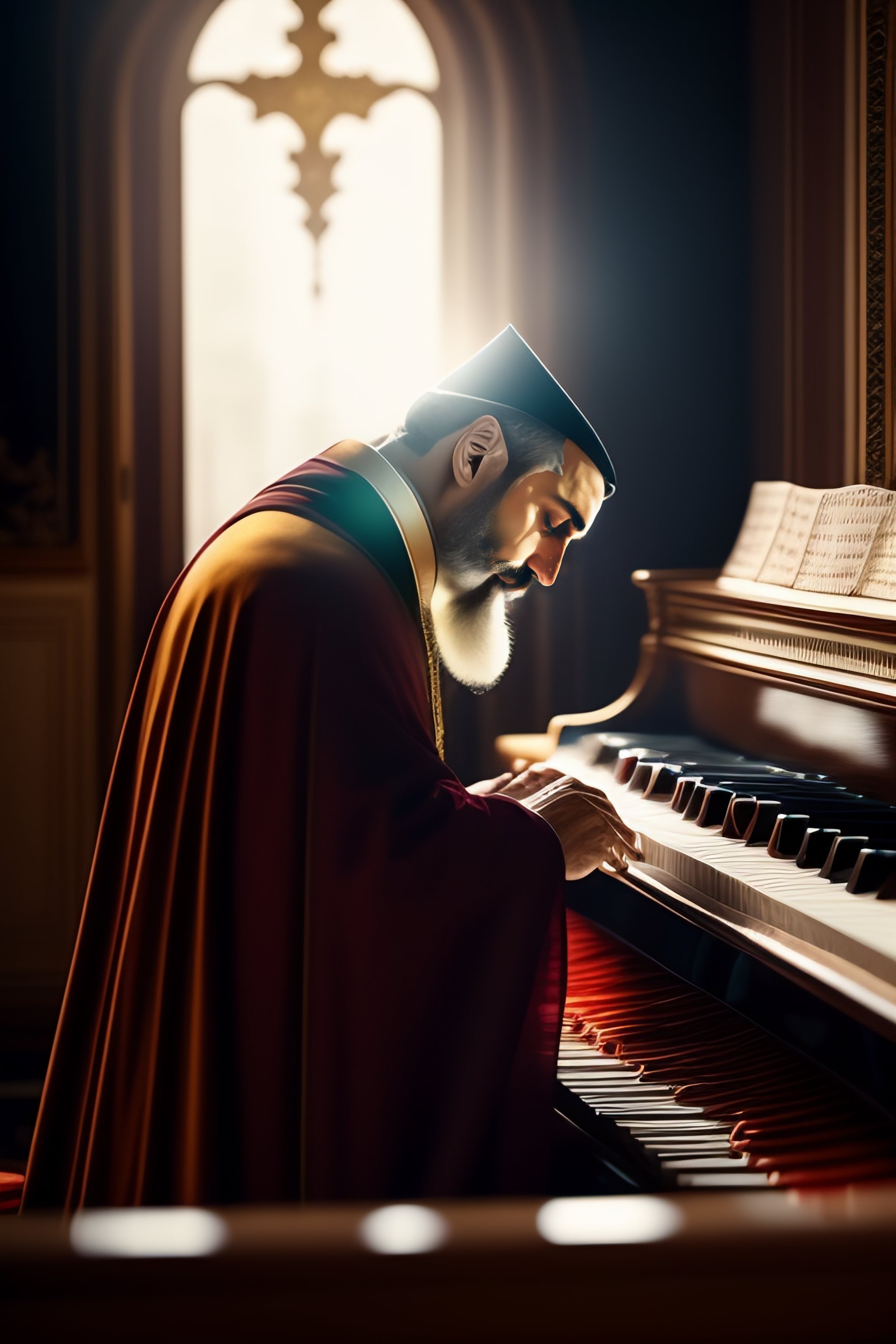 Lexica - Armenian priest composing music on piano