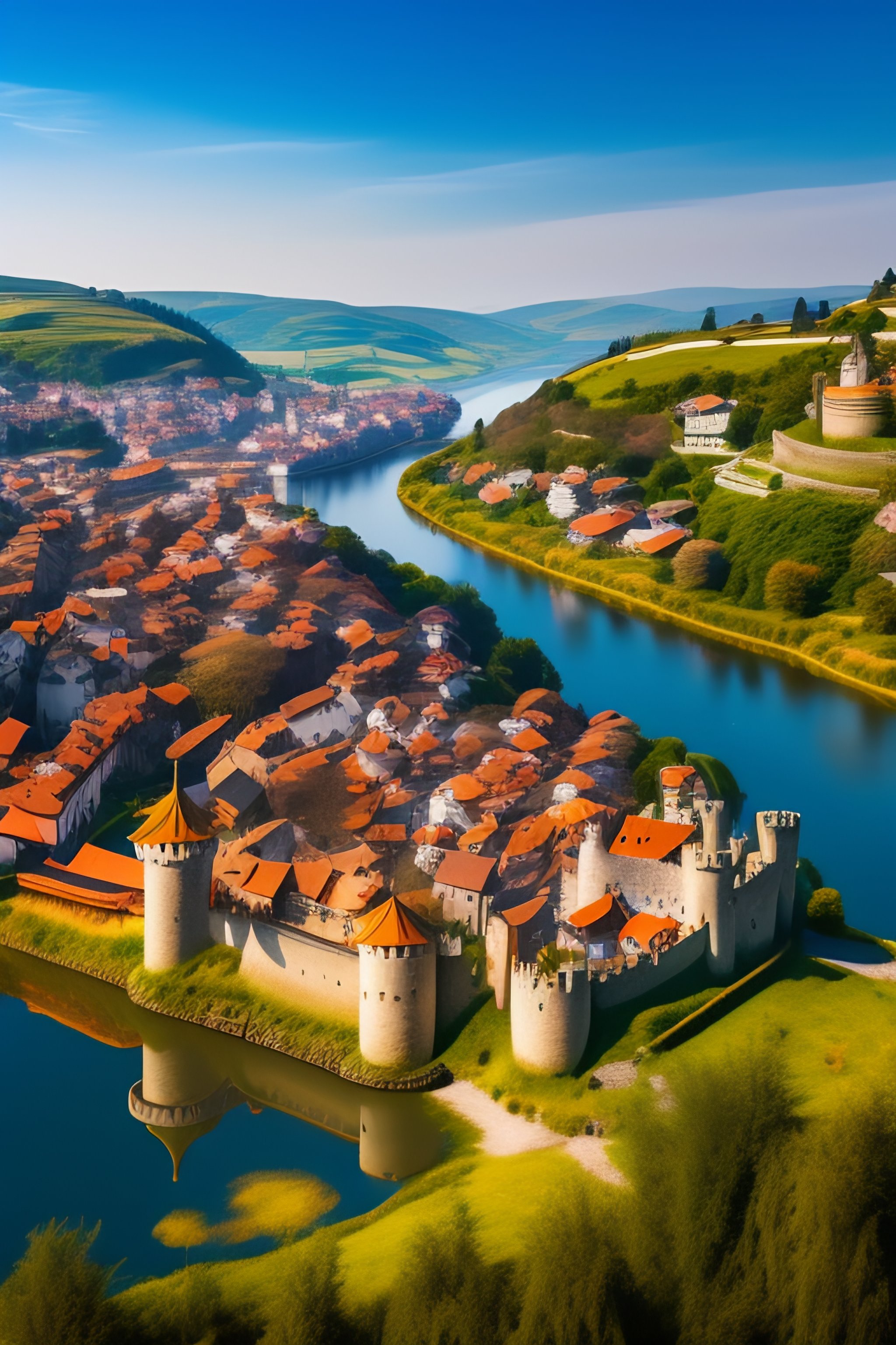 Lexica - Fantasy walled medieval city on a hillside with winding main ...