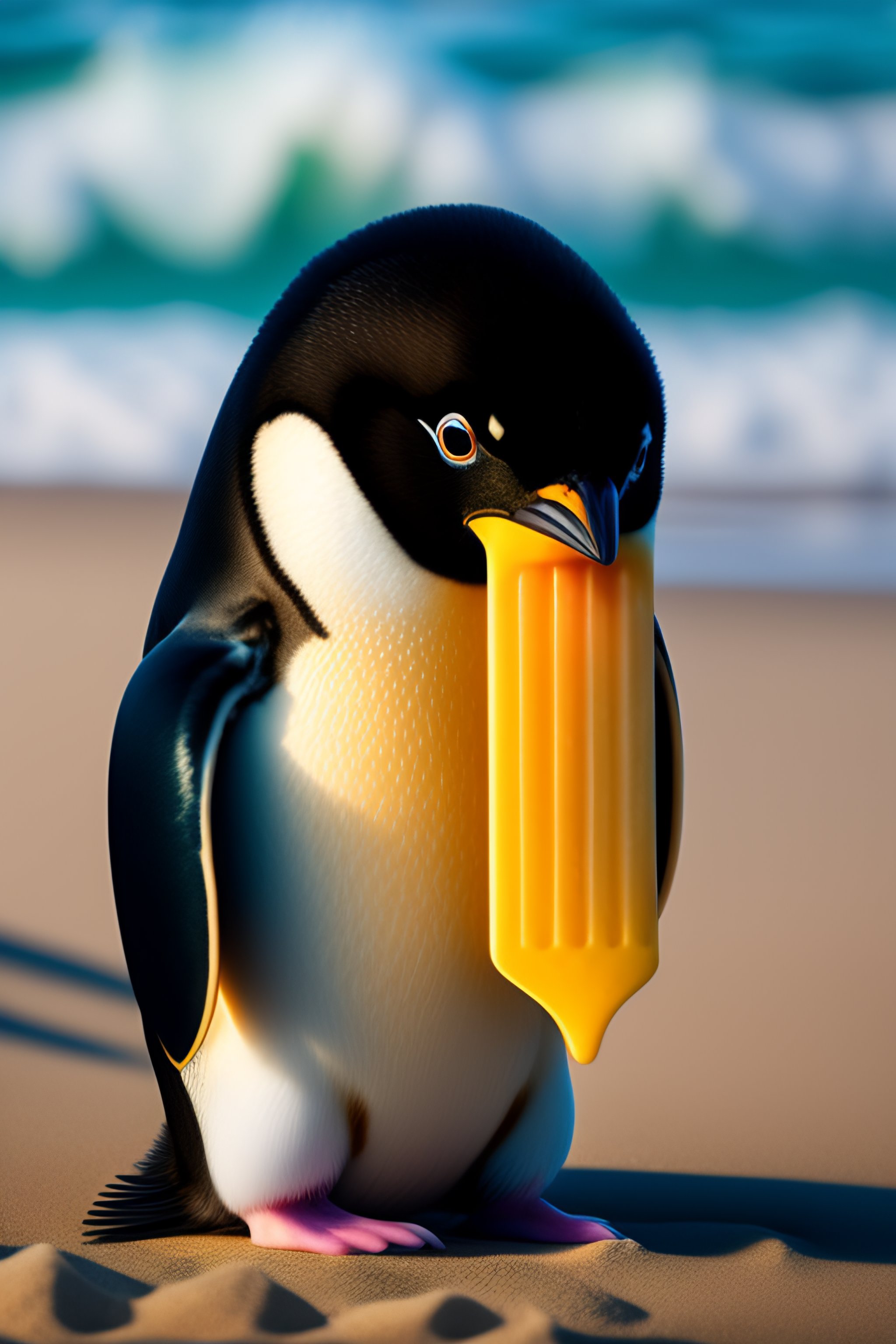 Lexica - Penguin eating a popsicle on the beach, pixar, realistic, 8k ...