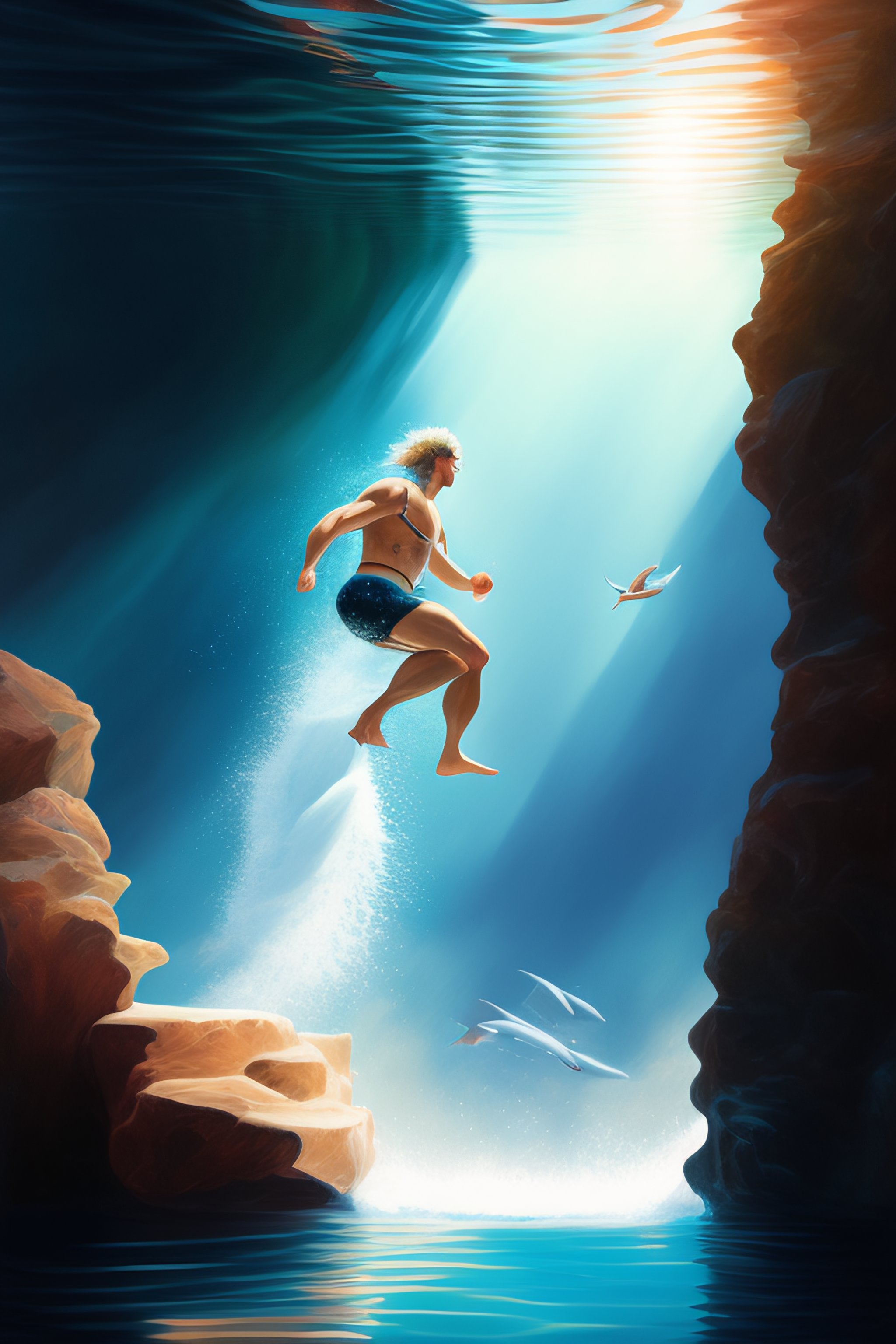 Lexica - A man jumps into a pool where Einstein, Newton, Michelangelo ...