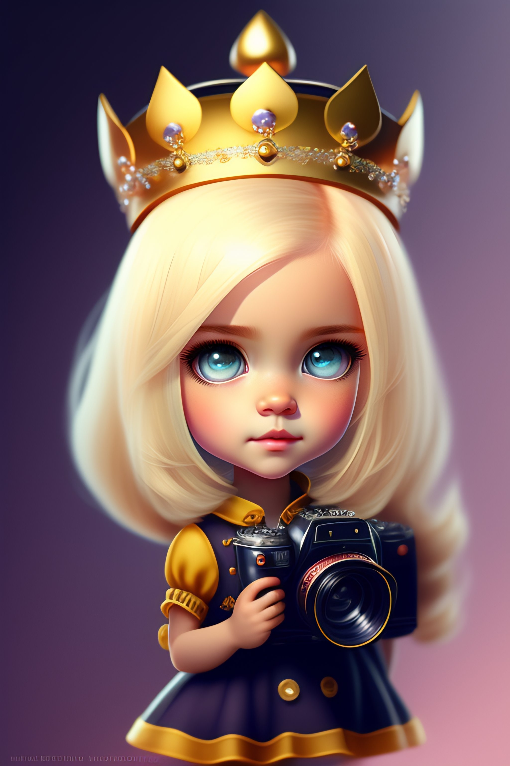Lexica - Cute chibi blonde little woman With a crown and a camera