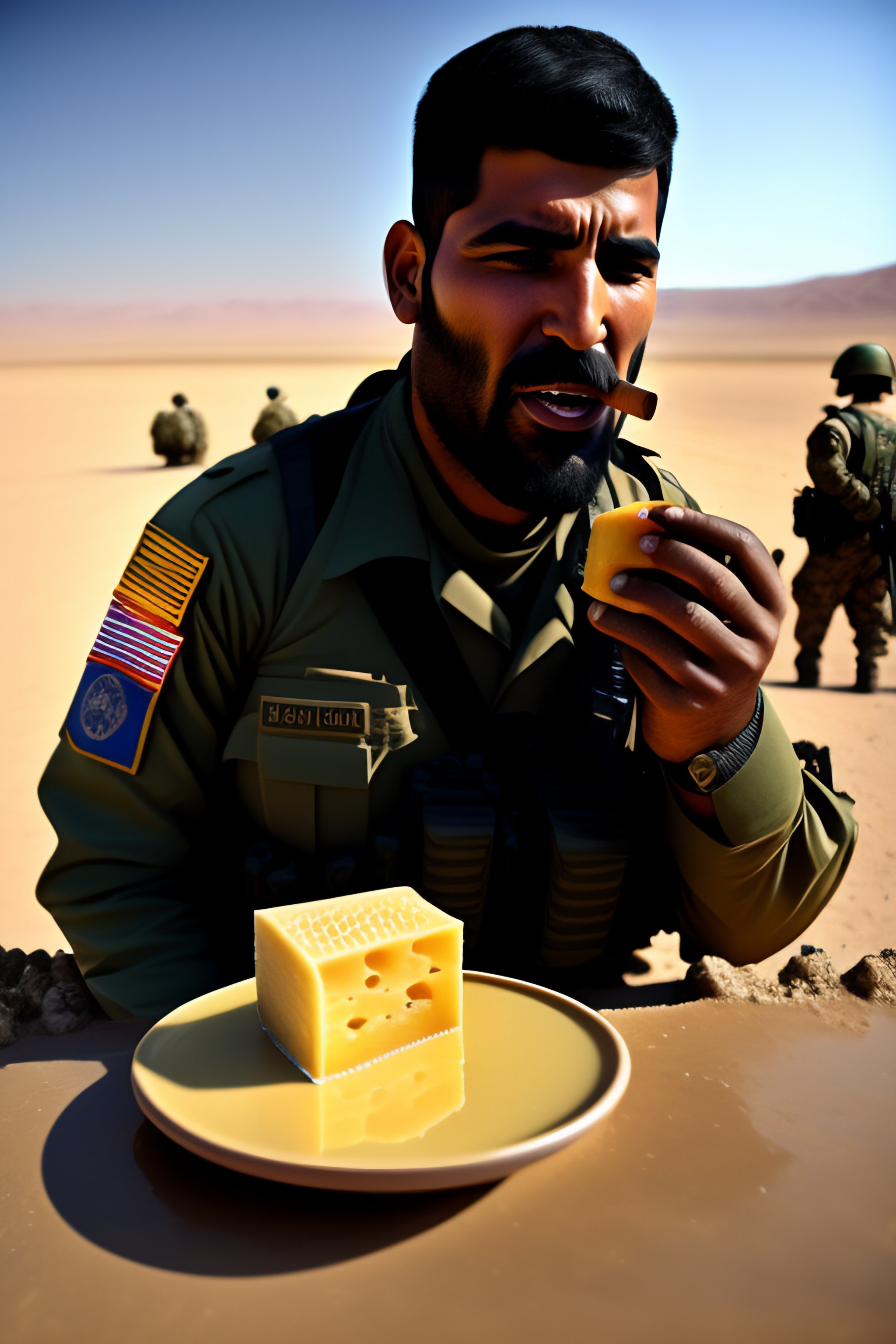 Lexica - Eating a pistol made out of cheese on a sunny afternoon in ...