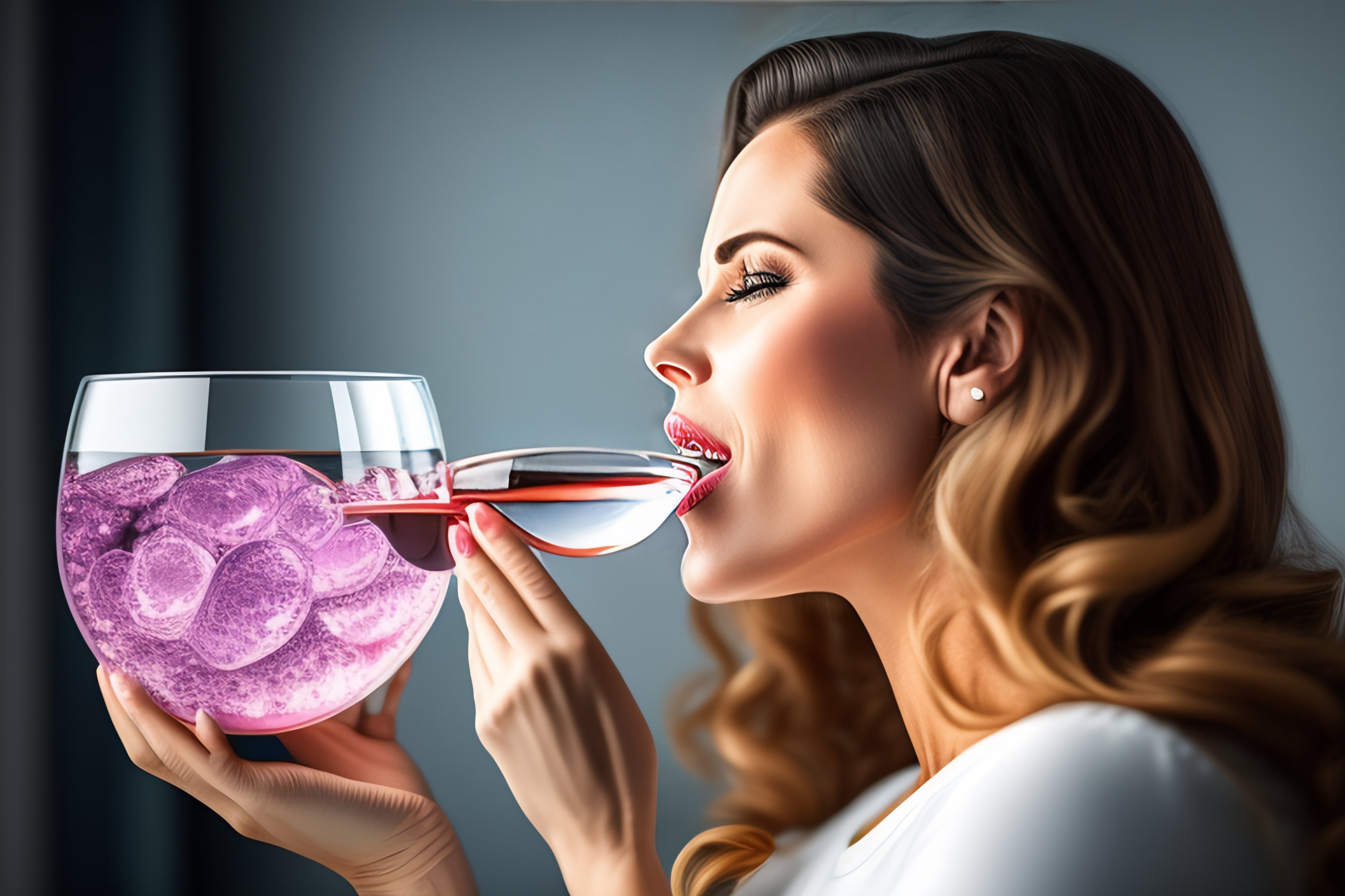 Lexica - Woman swallowing a thyroid medication pill with a glass of water