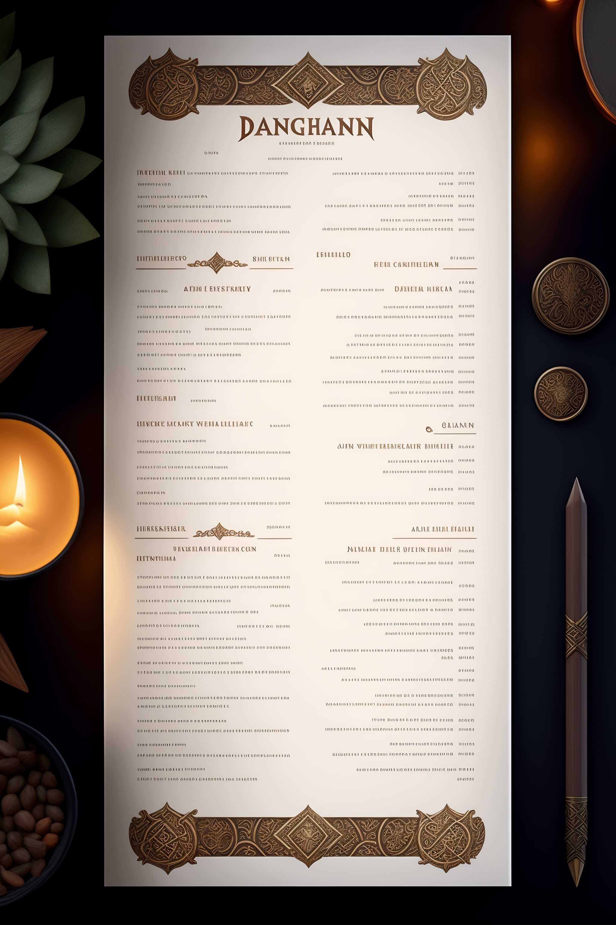 Lexica - A dungeons dragons' menu on a paper sheet with embellishments ...