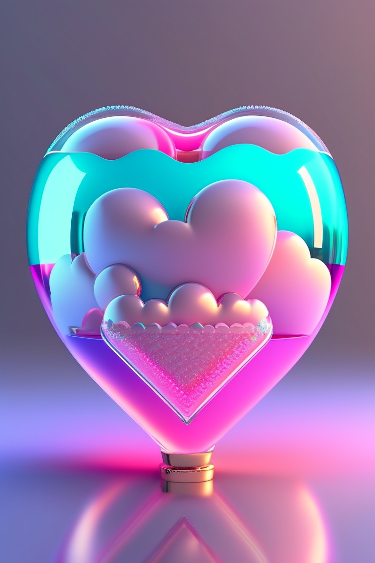 Lexica - A realistic cyan colored glass heart filled with many little ...
