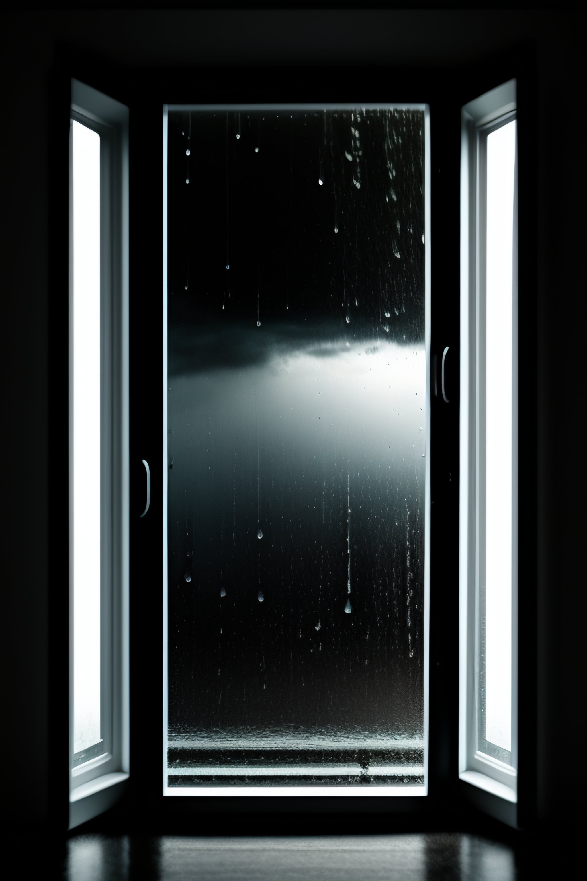 Lexica - Man seeing through transparent window , rainy night , black ...