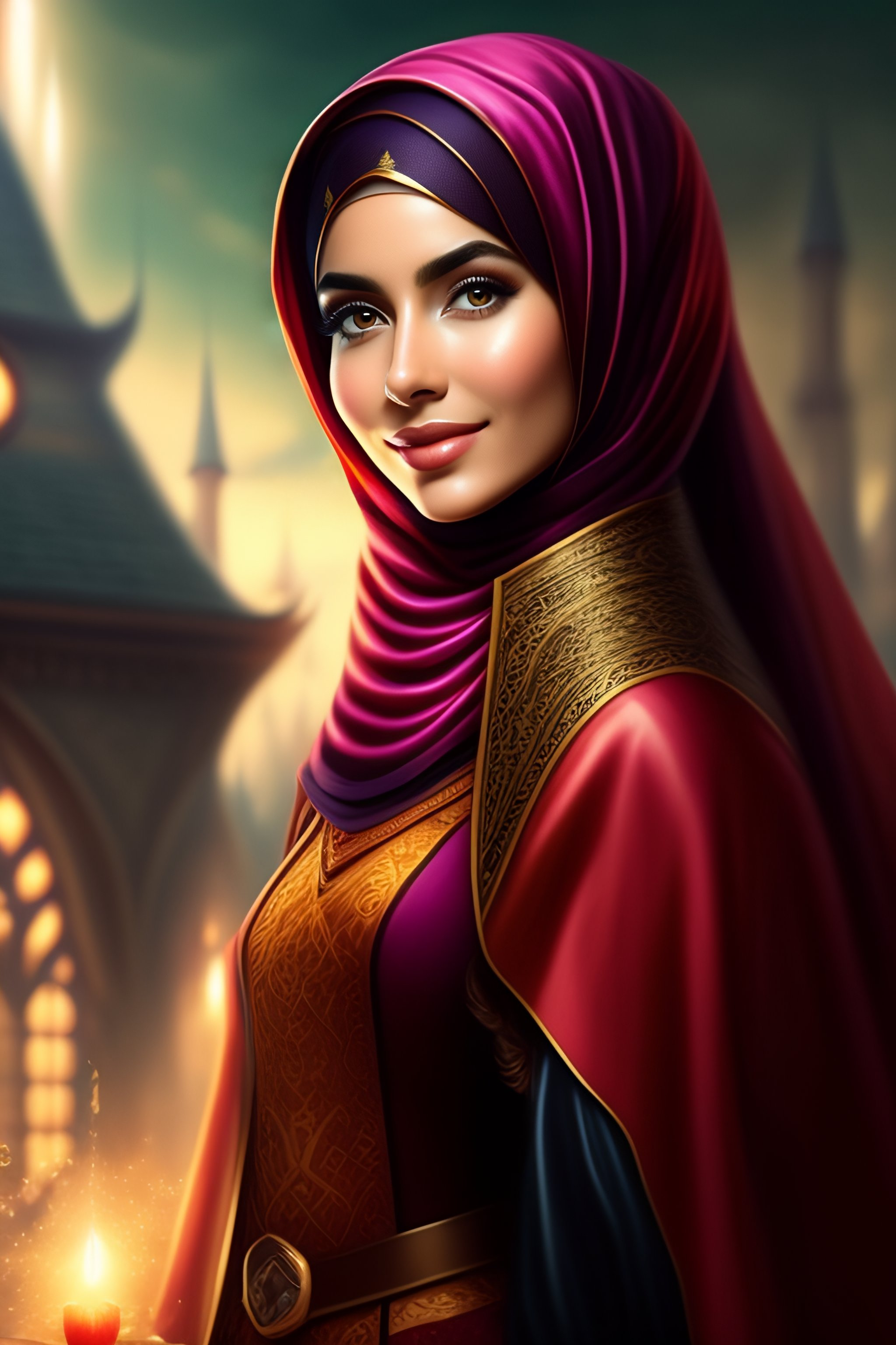 Lexica - Cute hijab girl wearing medieval mage scholar clothing