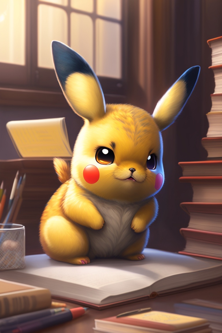 Lexica - Pikachu , paperwork, exhausted, cute, really cute, cozy,by ...