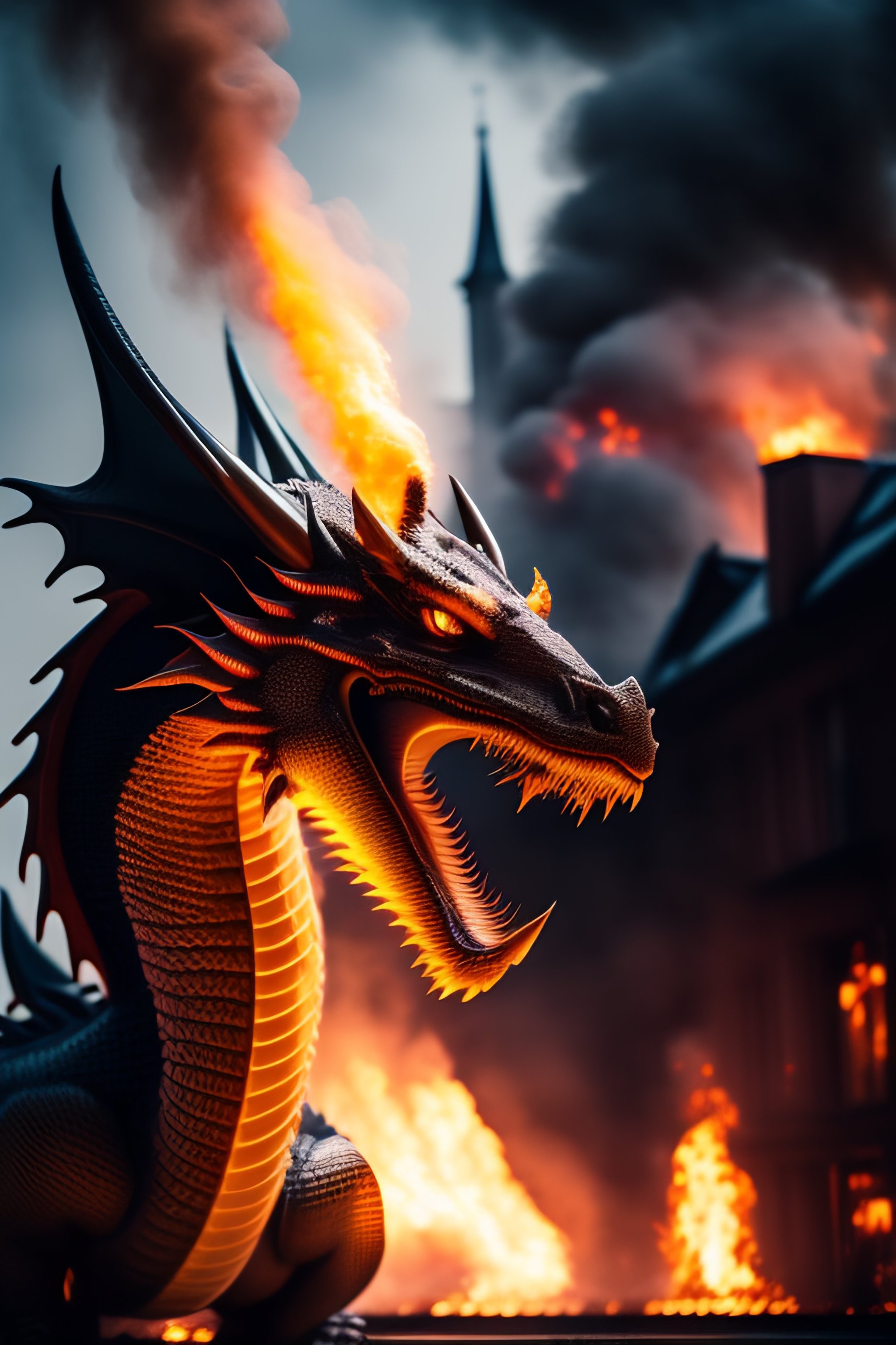 Lexica - Dragon burning down a town