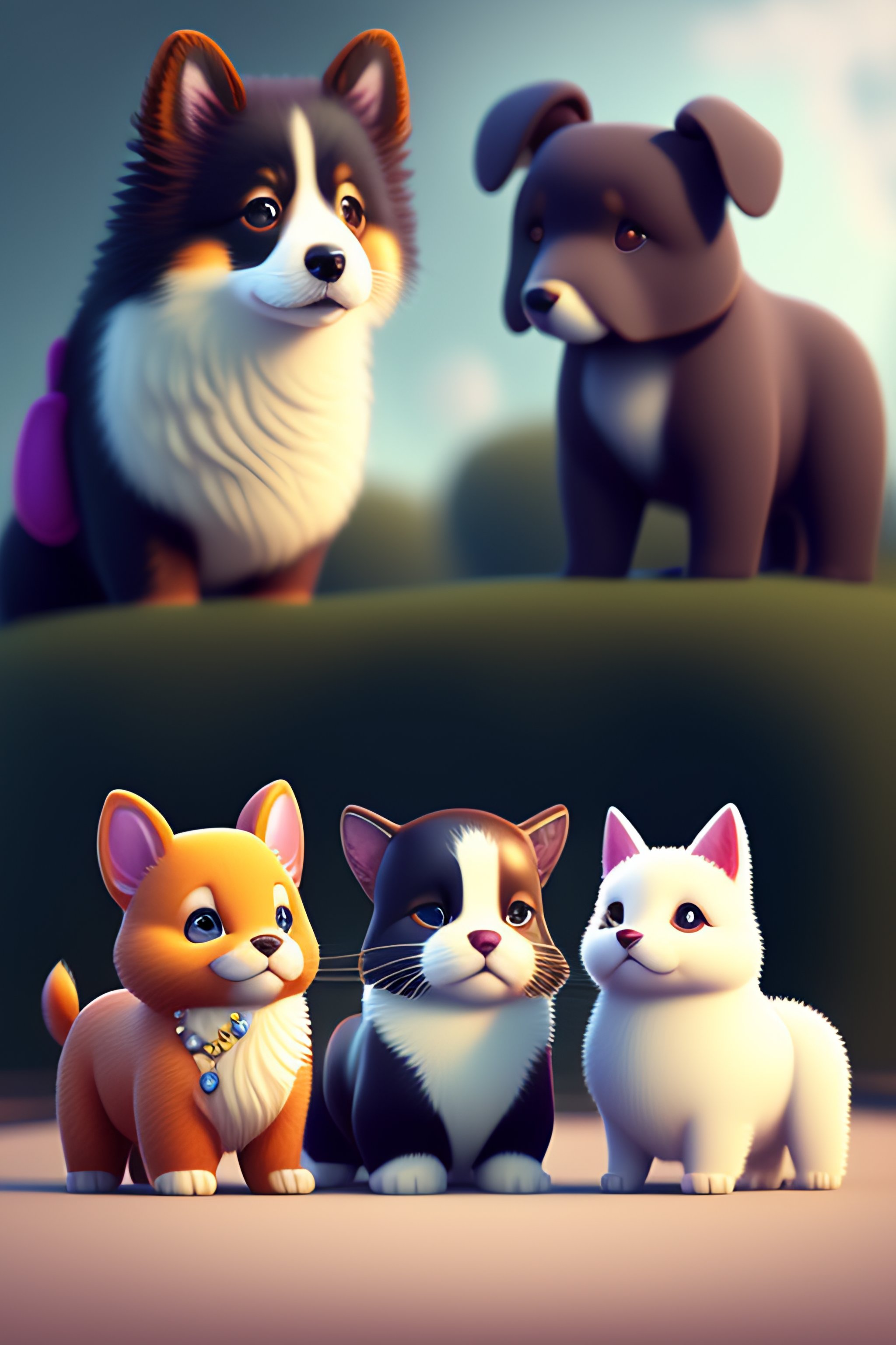 Lexica - CUTE AND ADORABLE CARTOON FLUFFY GROUP OF DOGS , FANTASY ...