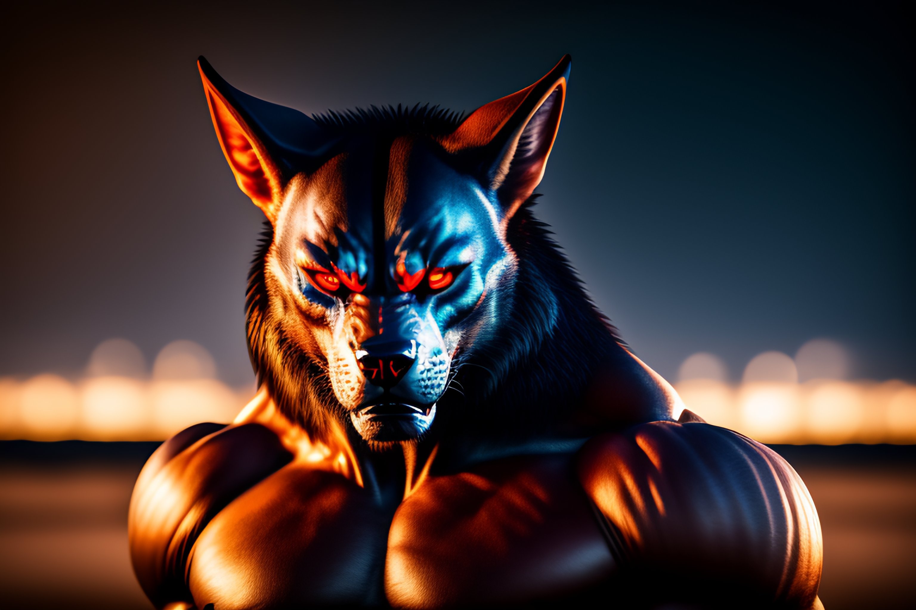 Lexica - Photo of demon werewolf, round ears, full body portrait ...