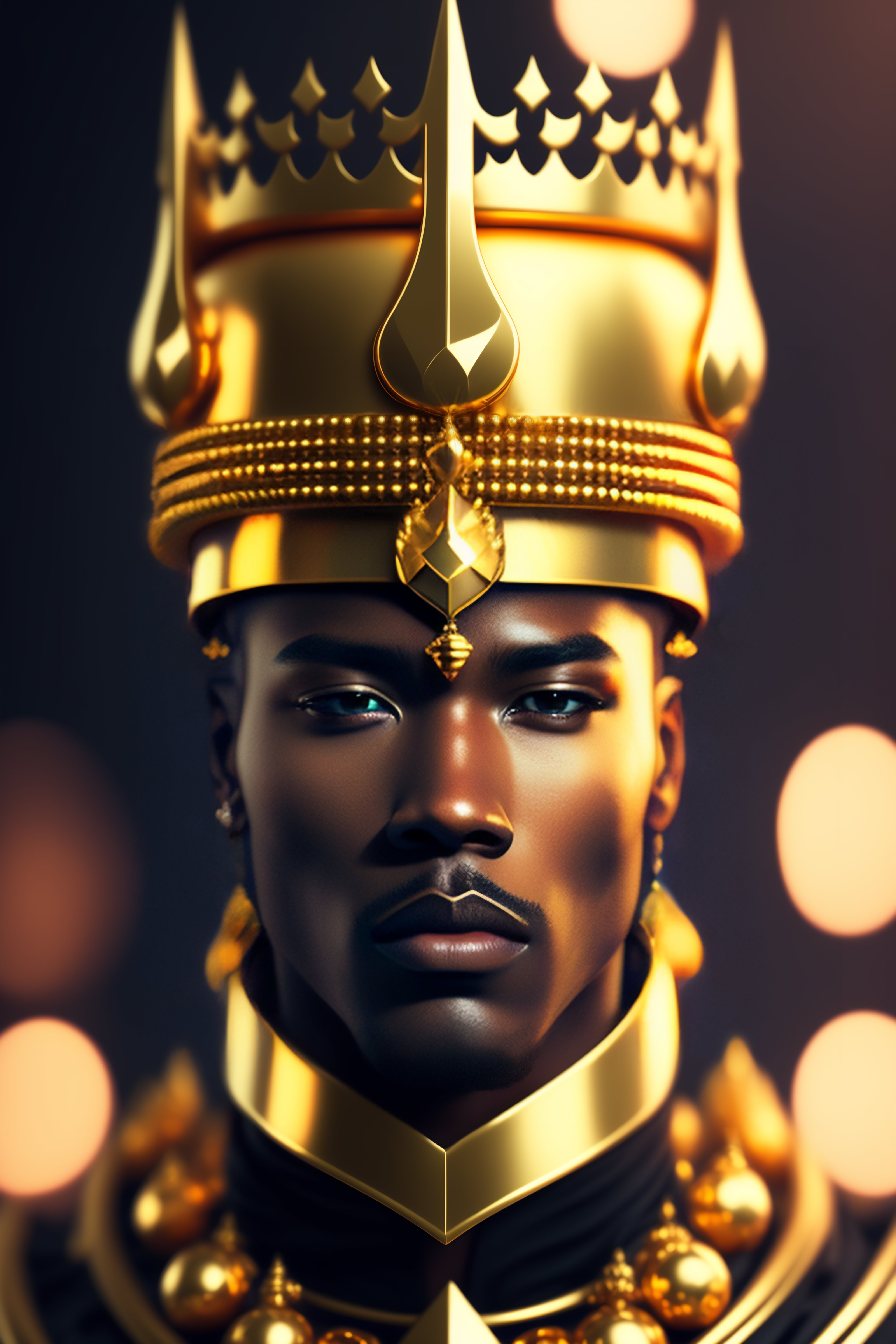 Lexica - Futuristic king in golden crown, modern, smooth, mechanical, glowy