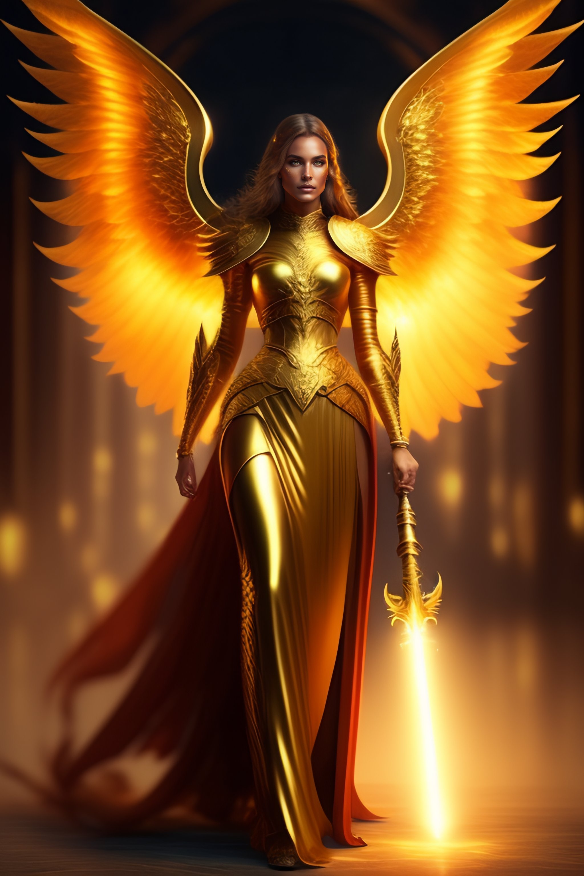 Lexica - A fallen angel, female, wielding a spear of pure light, clad ...