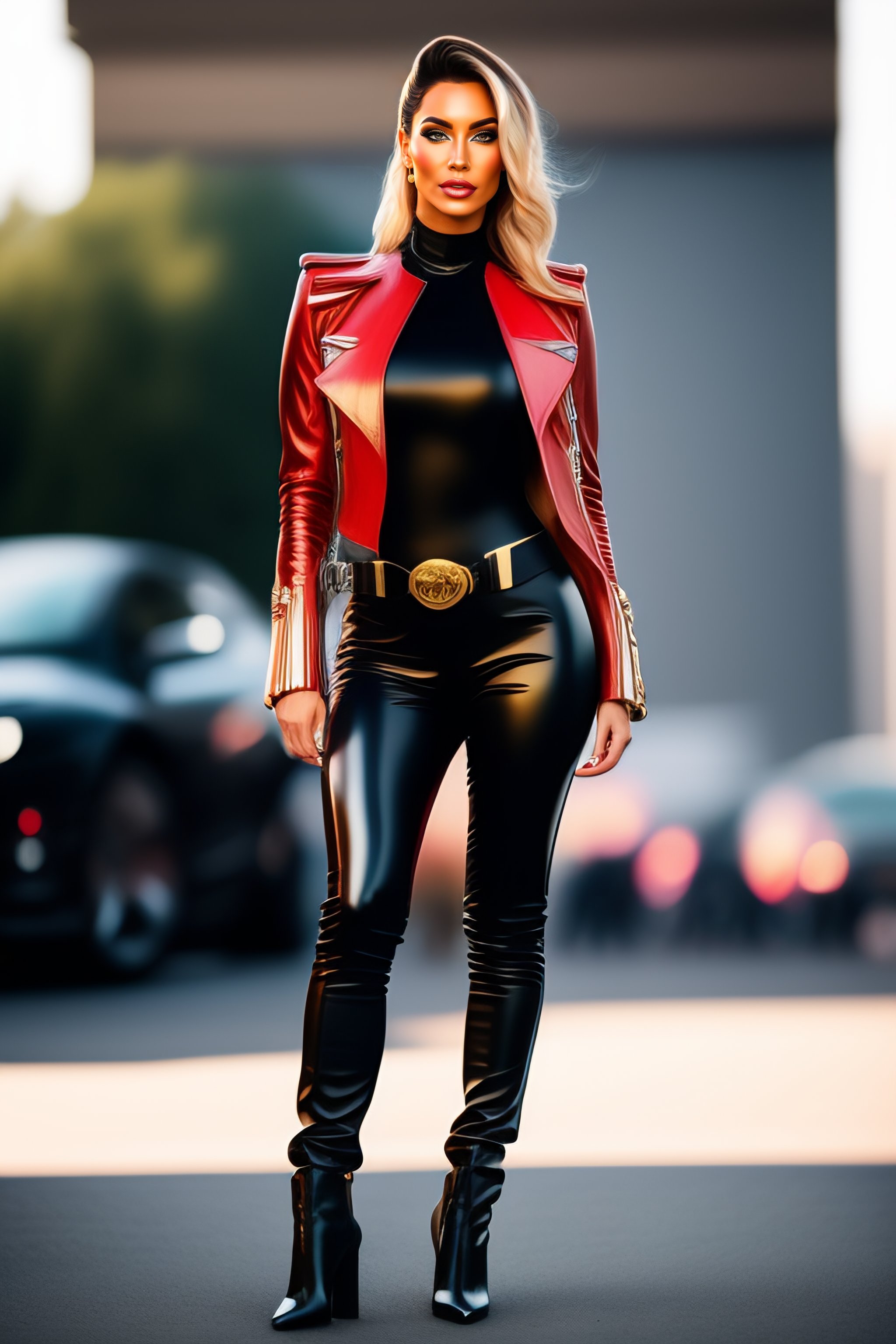 Lexica - Girl in shiny leather suit and boots