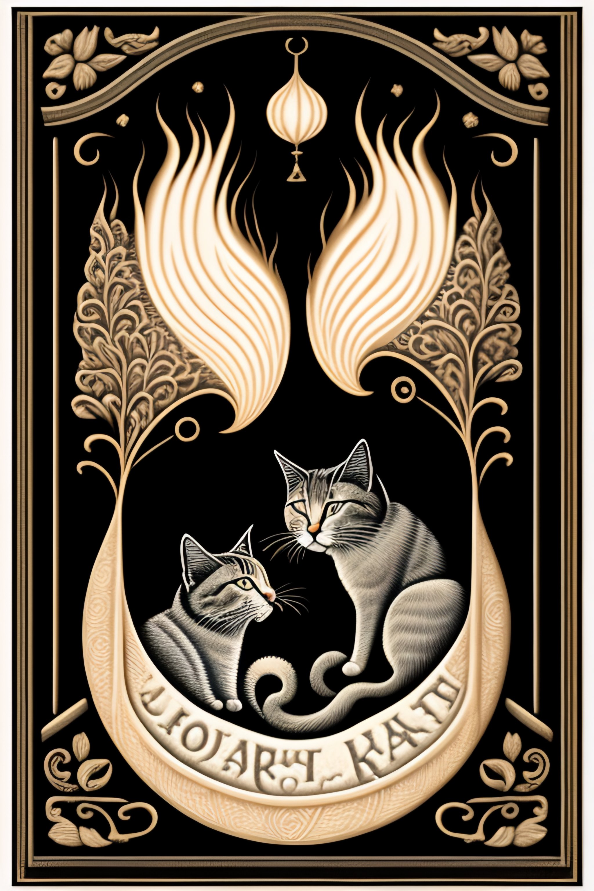 Lexica - Ex libris of 2 cats in love with flammes around them, medieval ...