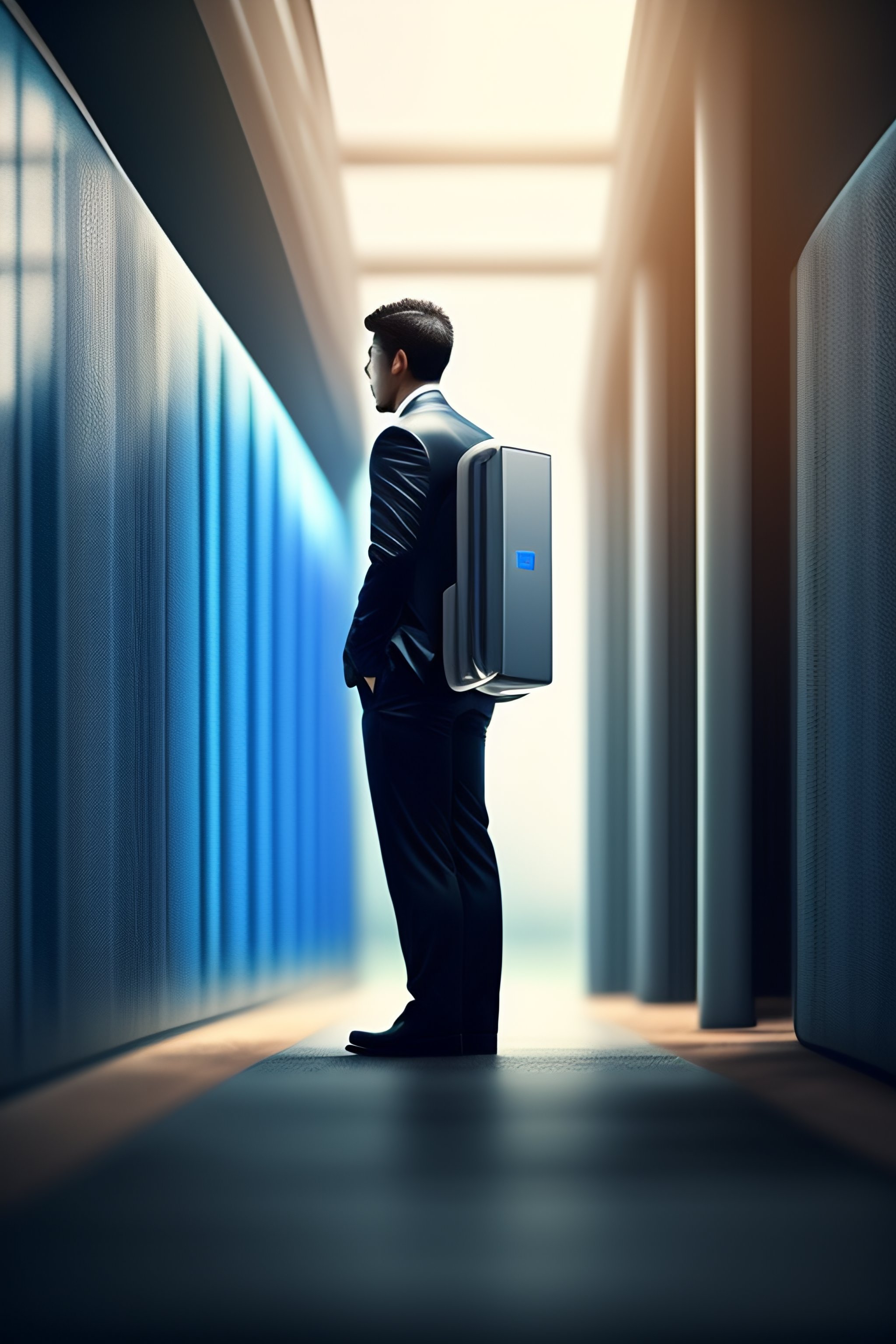 Lexica - A man standing on a network router crying