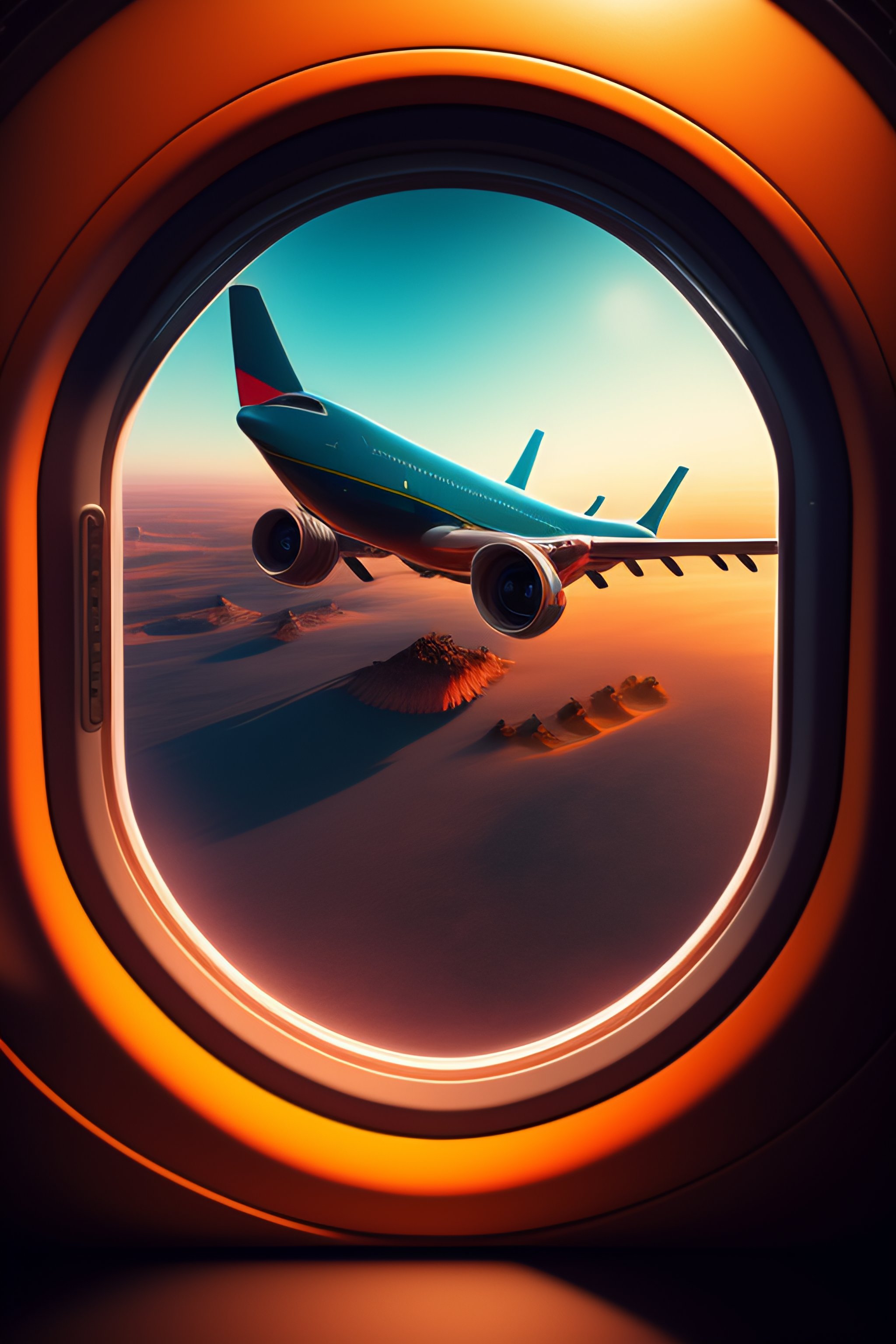 Lexica - Inside the plane, view from the porthole, analog photo ...