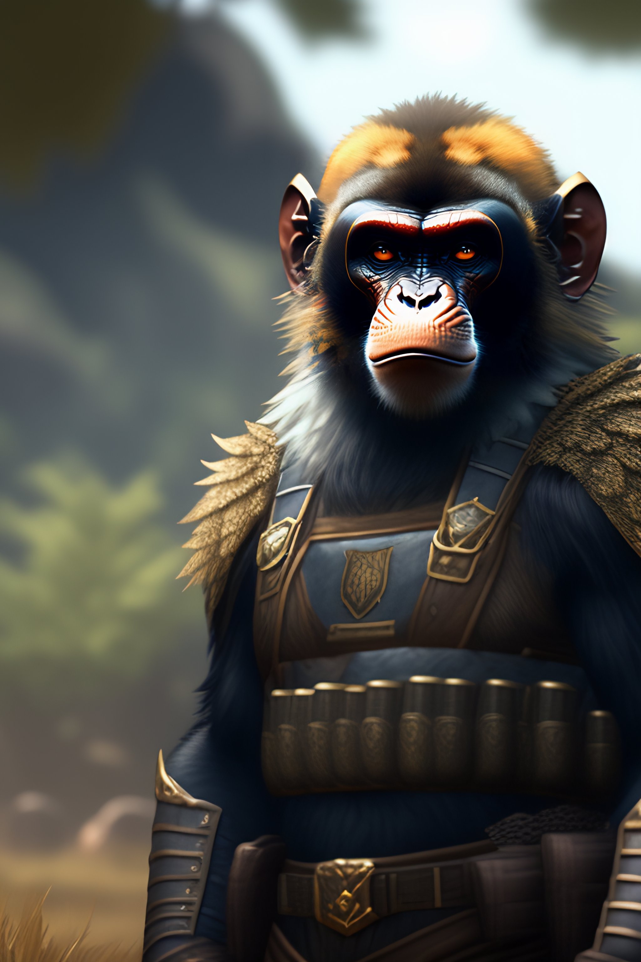 Lexica - Monkey armored, realistic, detailed, Rpg style, nft