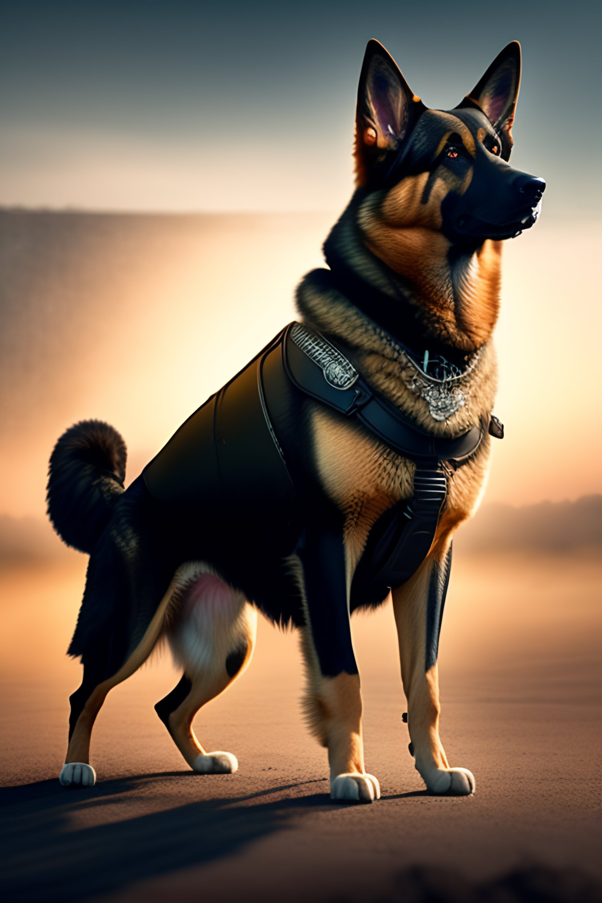 Lexica - A German Shepherd that is bipedal, Wears full plated metal ...