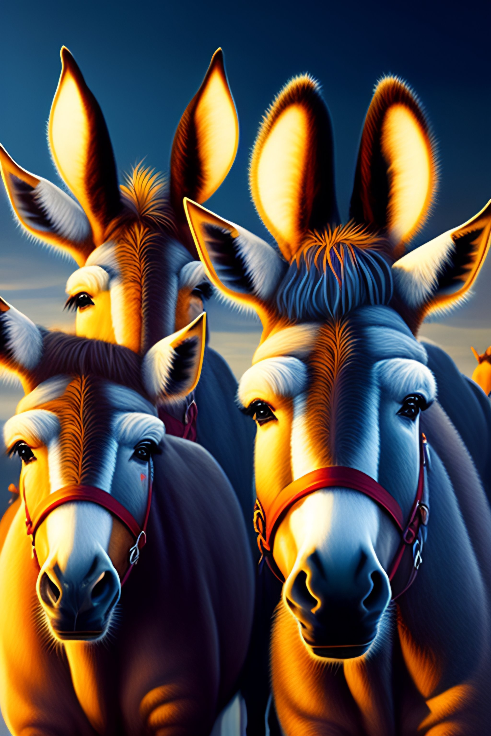 Lexica - A row of happy! donkeys!!! eating popcorn with fascination and ...