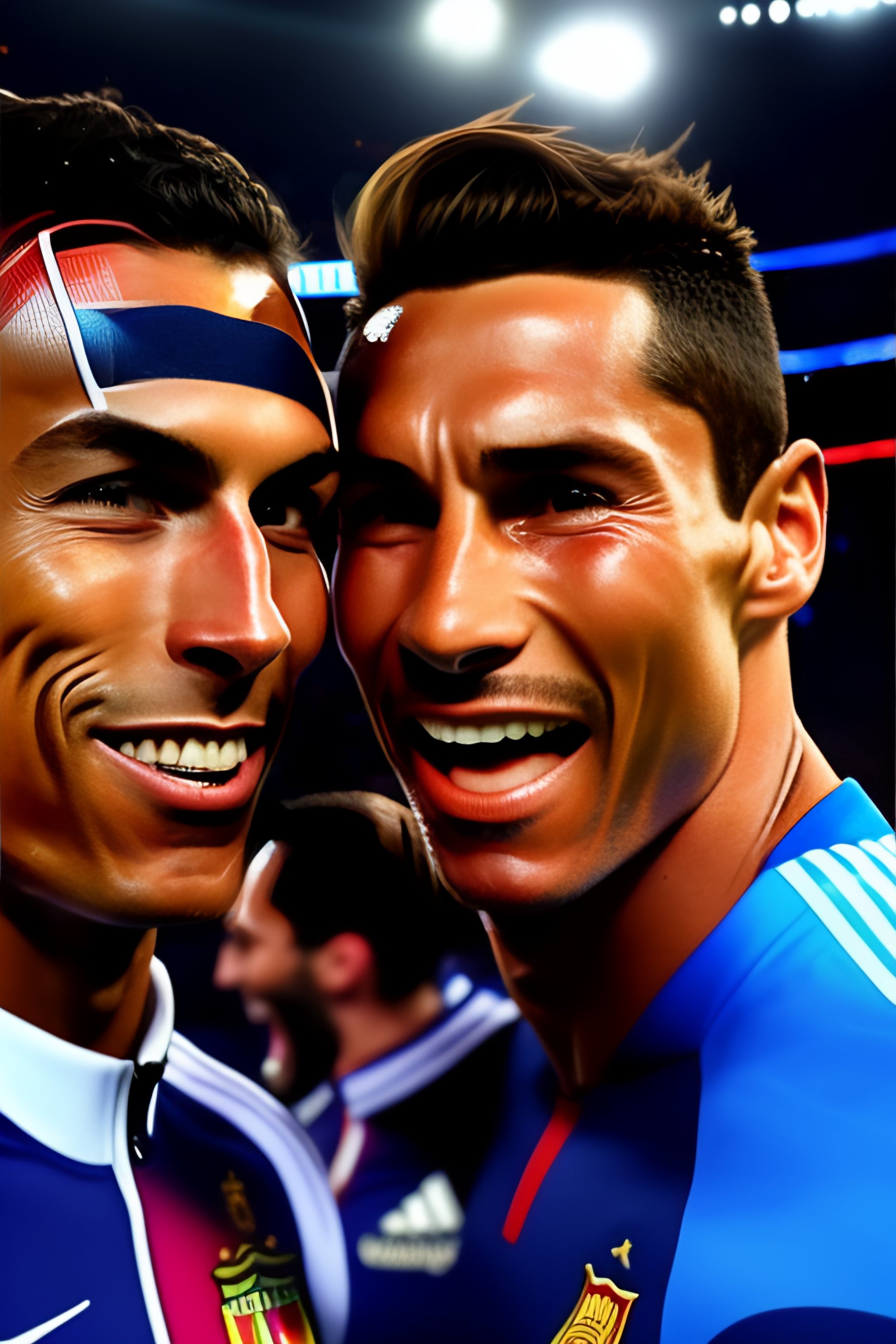 Lexica - Cristiano Ronaldo crying with Messi celebrating in the background