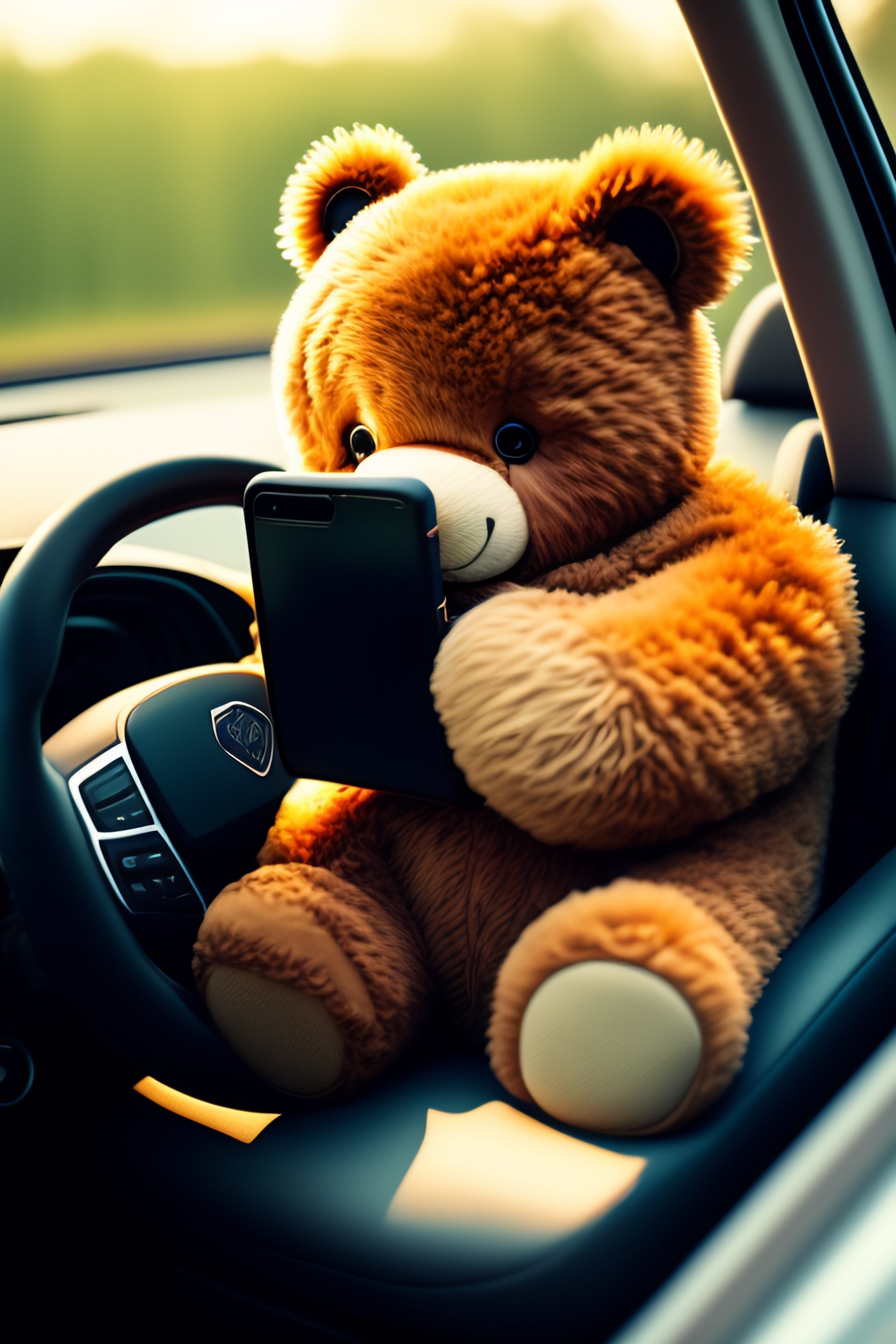 Lexica - Teddy bear using phone while driving