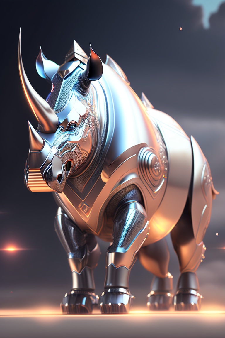 Lexica - Wild and fierce rhino with all silver armor, Biomechanical ...