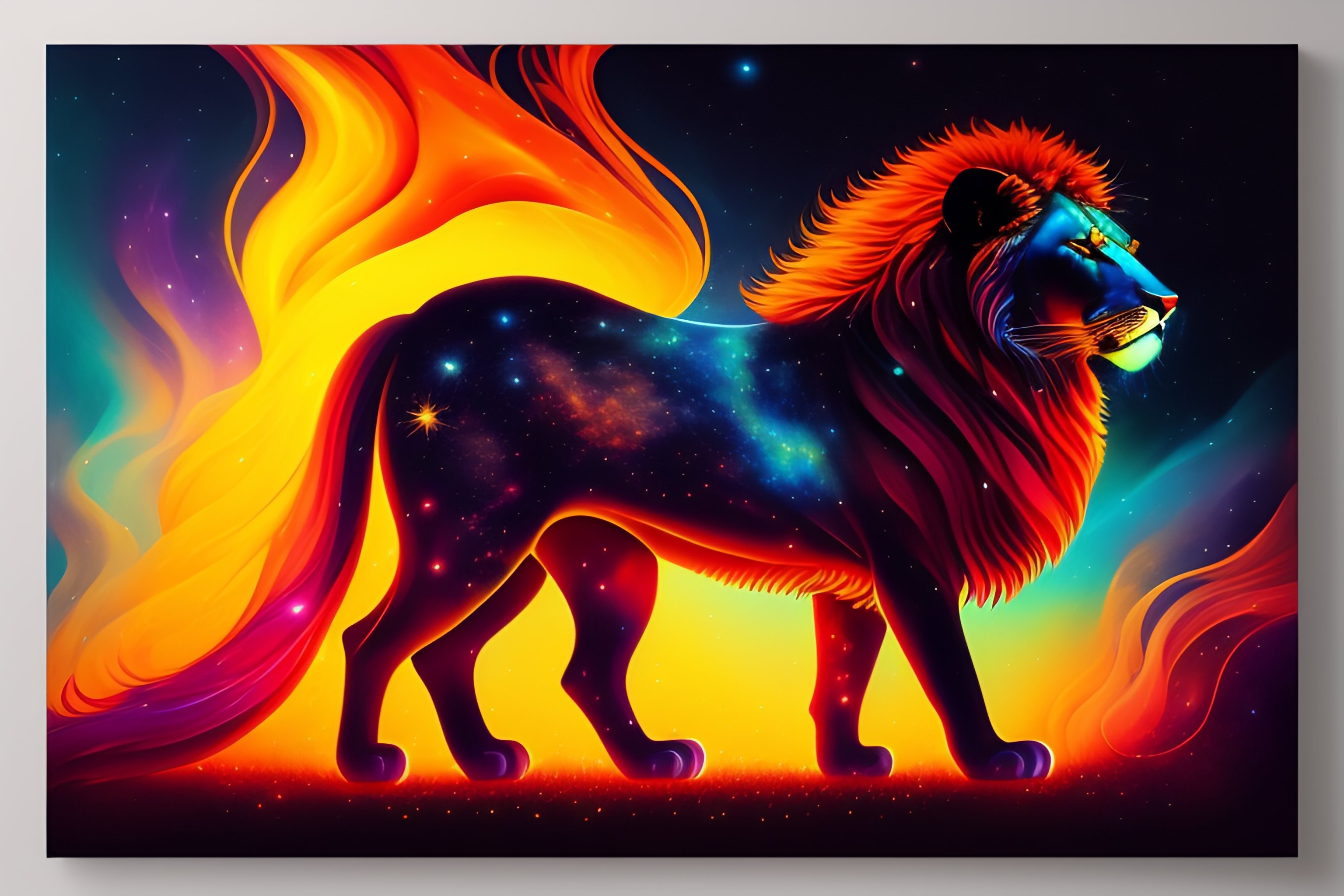 Lion Acrylic Painting Fire