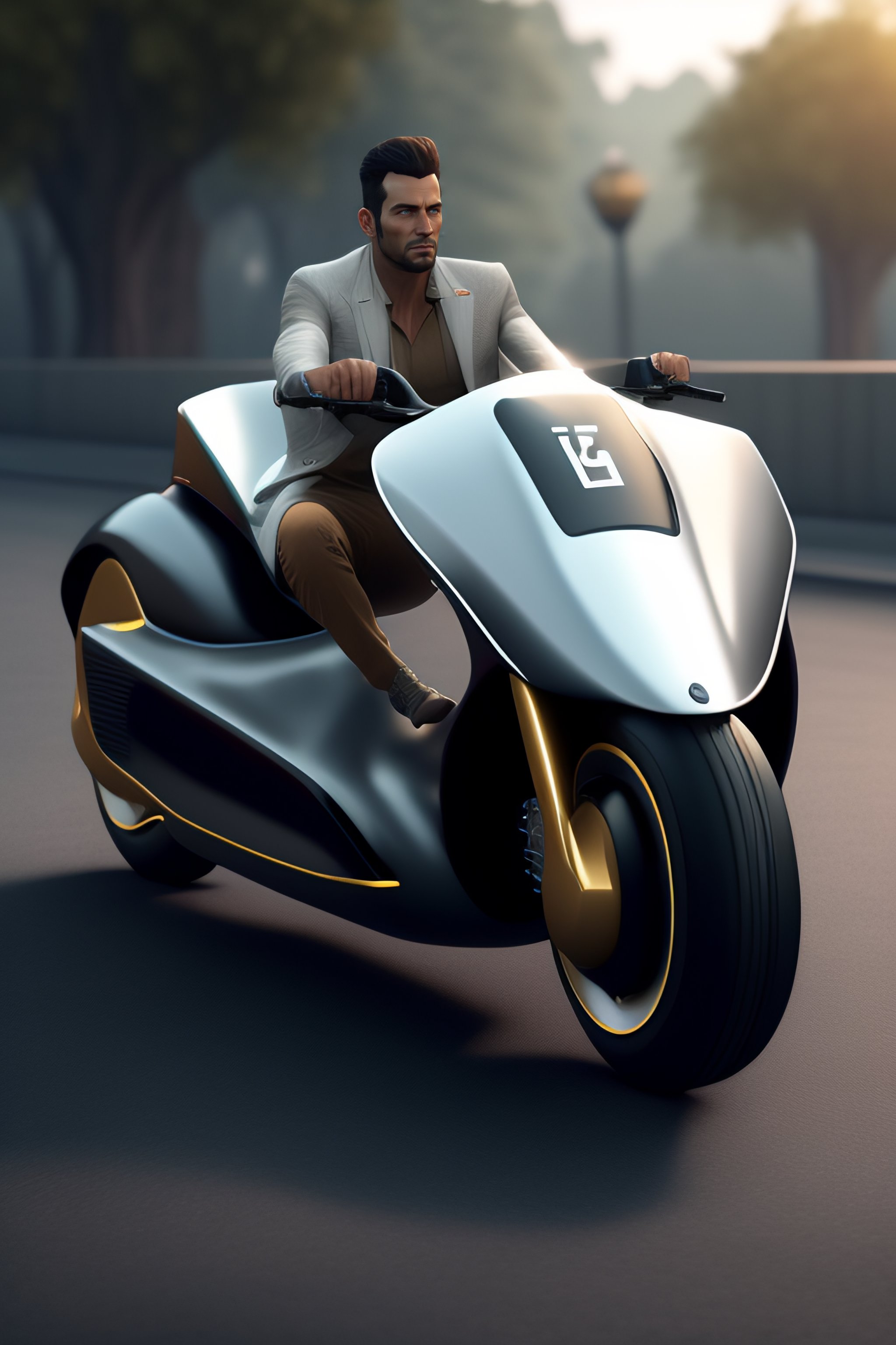 Lexica - Movie protagonist with a gun riding a Sinclair C5: the ...
