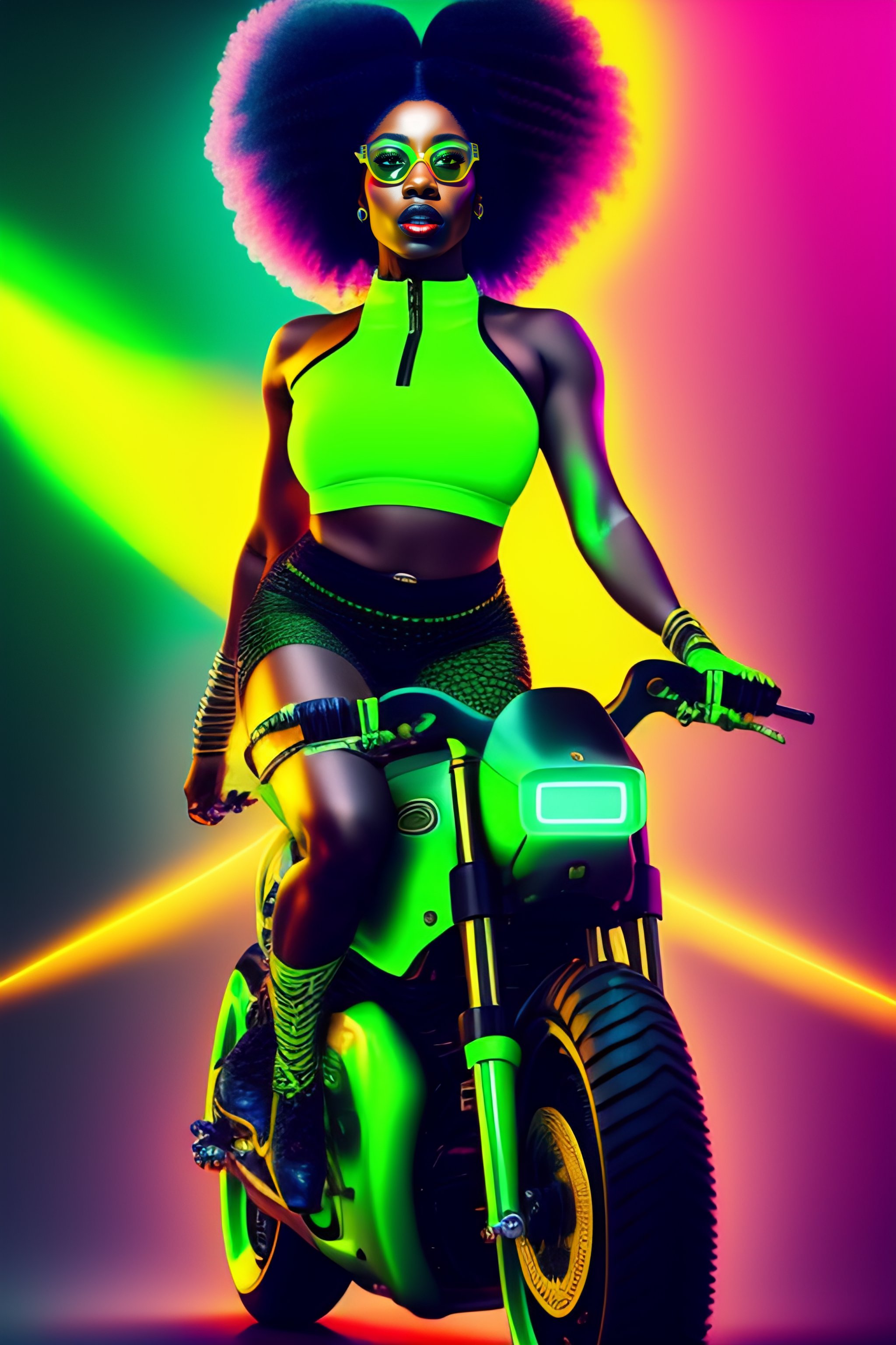 Lexica - African american goddess, futuristic clothing, riding a ...