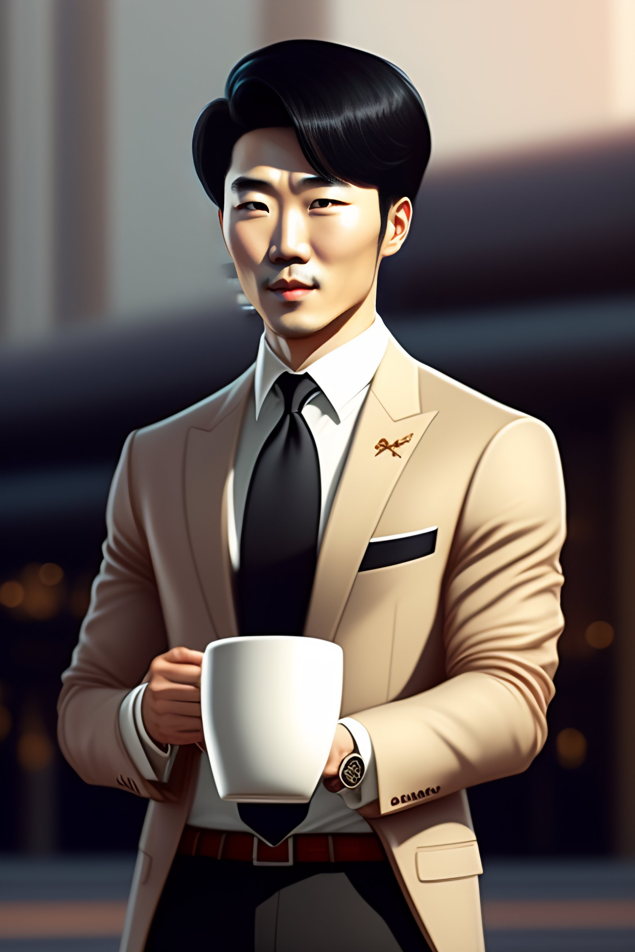 Lexica - Korean cartoon style, a sharp-eyed Korean man in a black coat ...