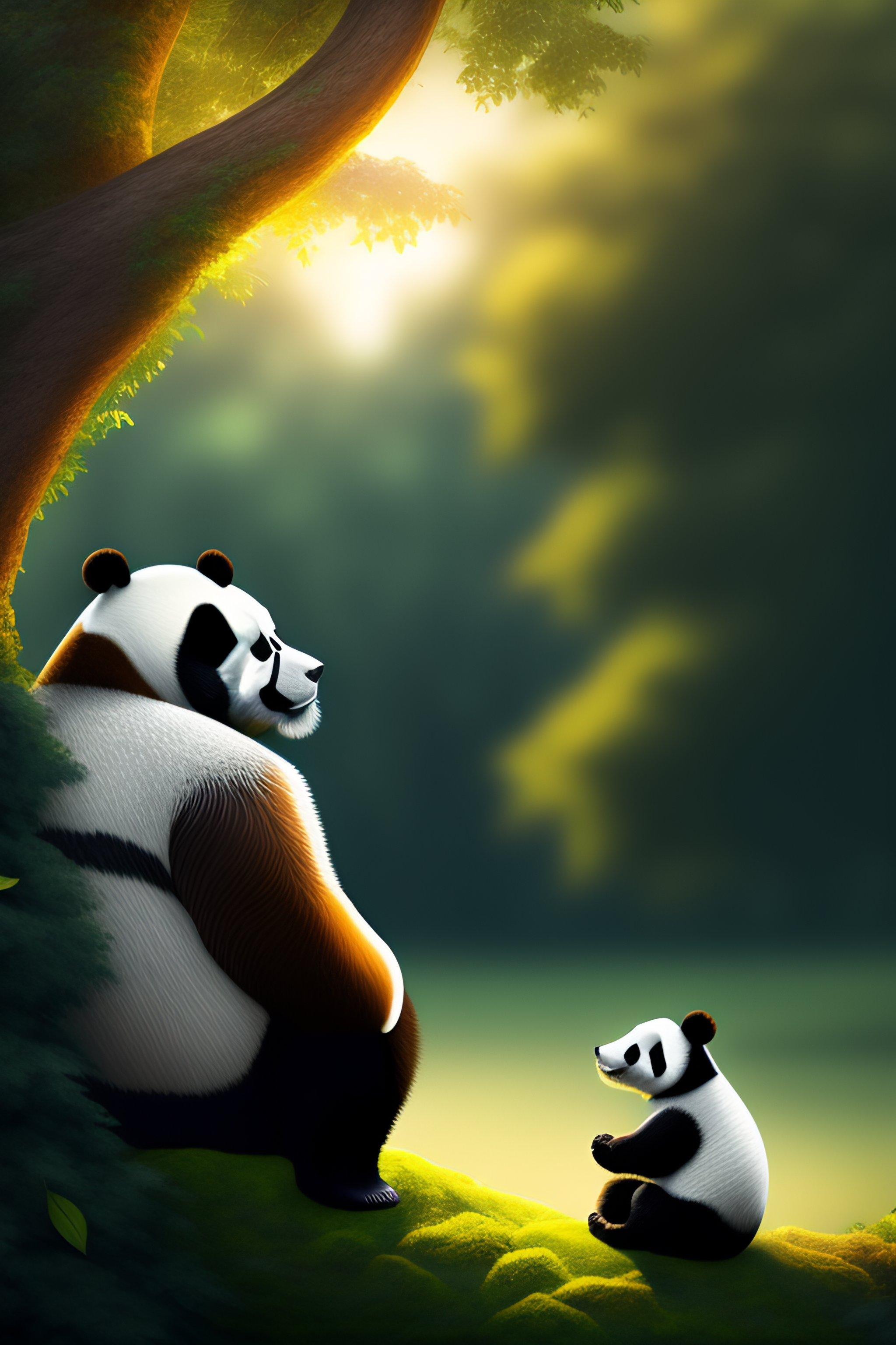 Lexica - Illustration image of a beard man sits under a tree, a panda ...
