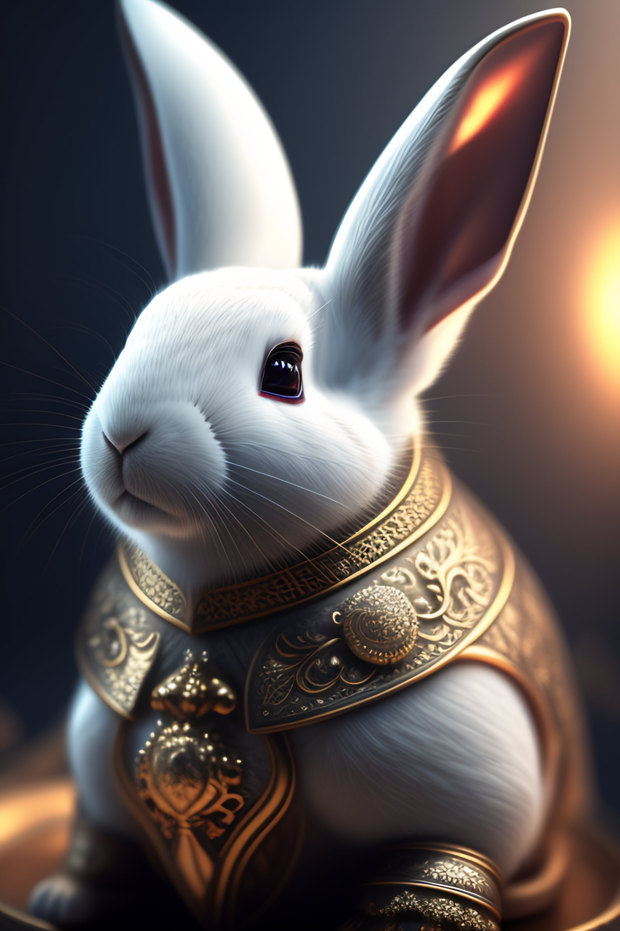 Lexica - A white rabbit with intricate silver ornament engravings on ...