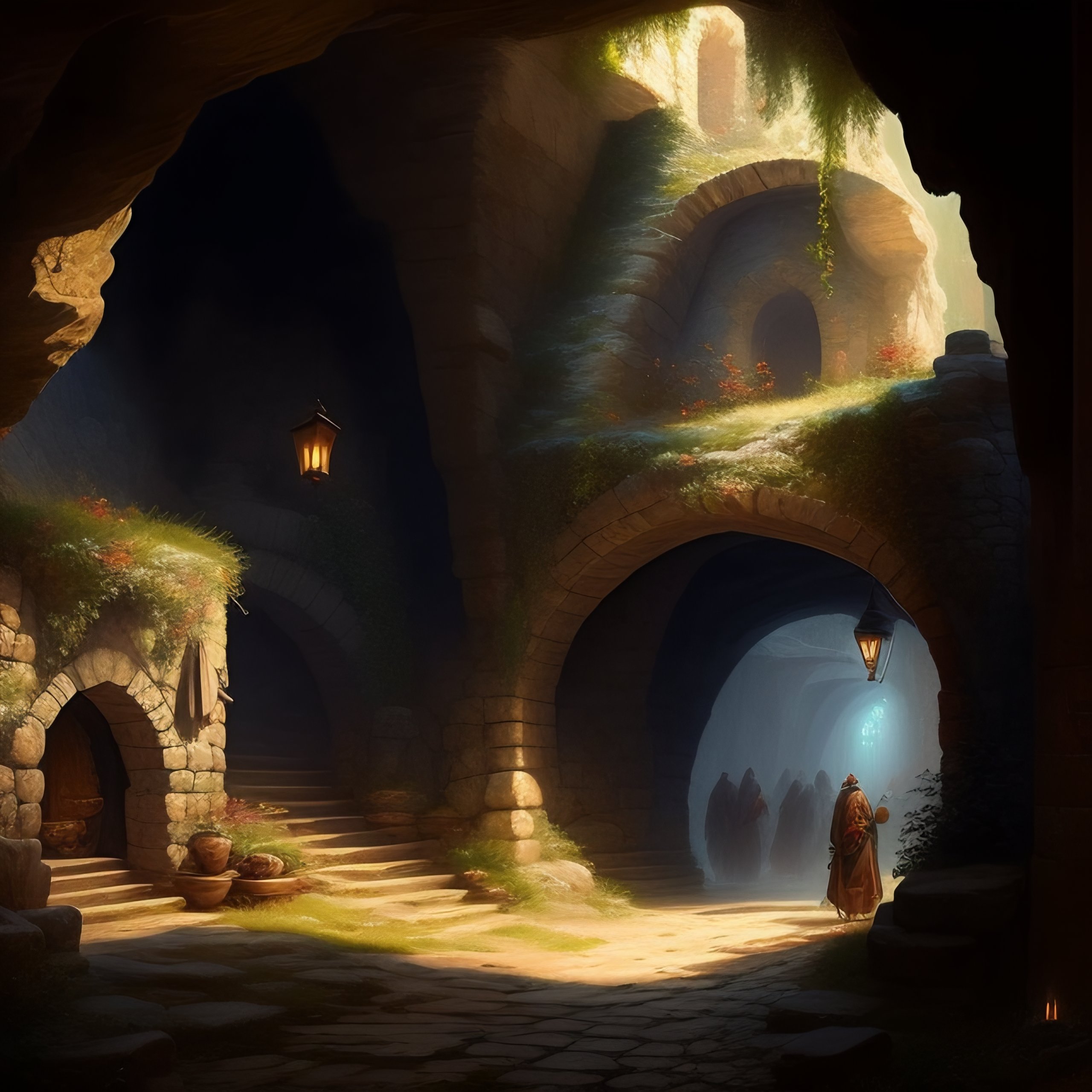 Lexica - Underground medieval village, inside a dark cave, dwellings ...