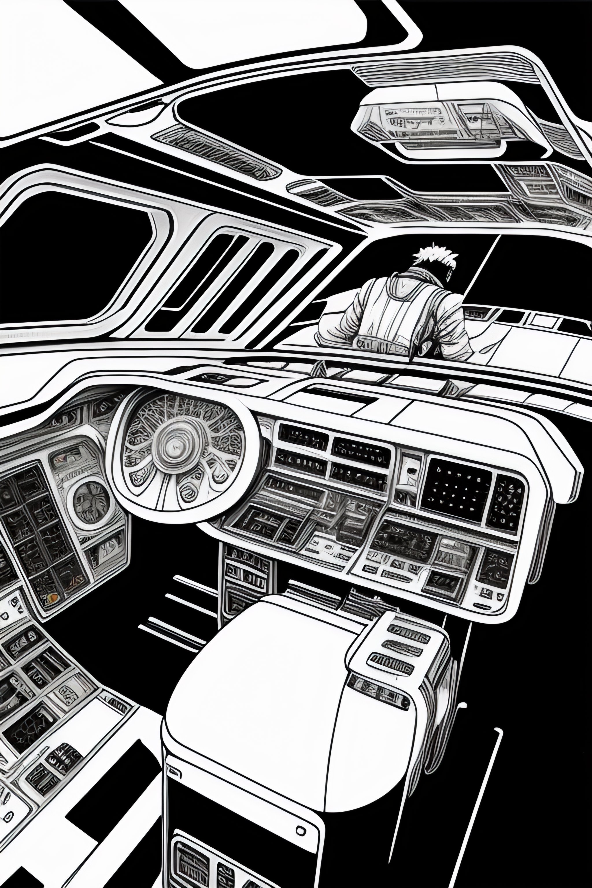 Lexica - Vintage 80's anime style. cluttered starship interior; crew ...
